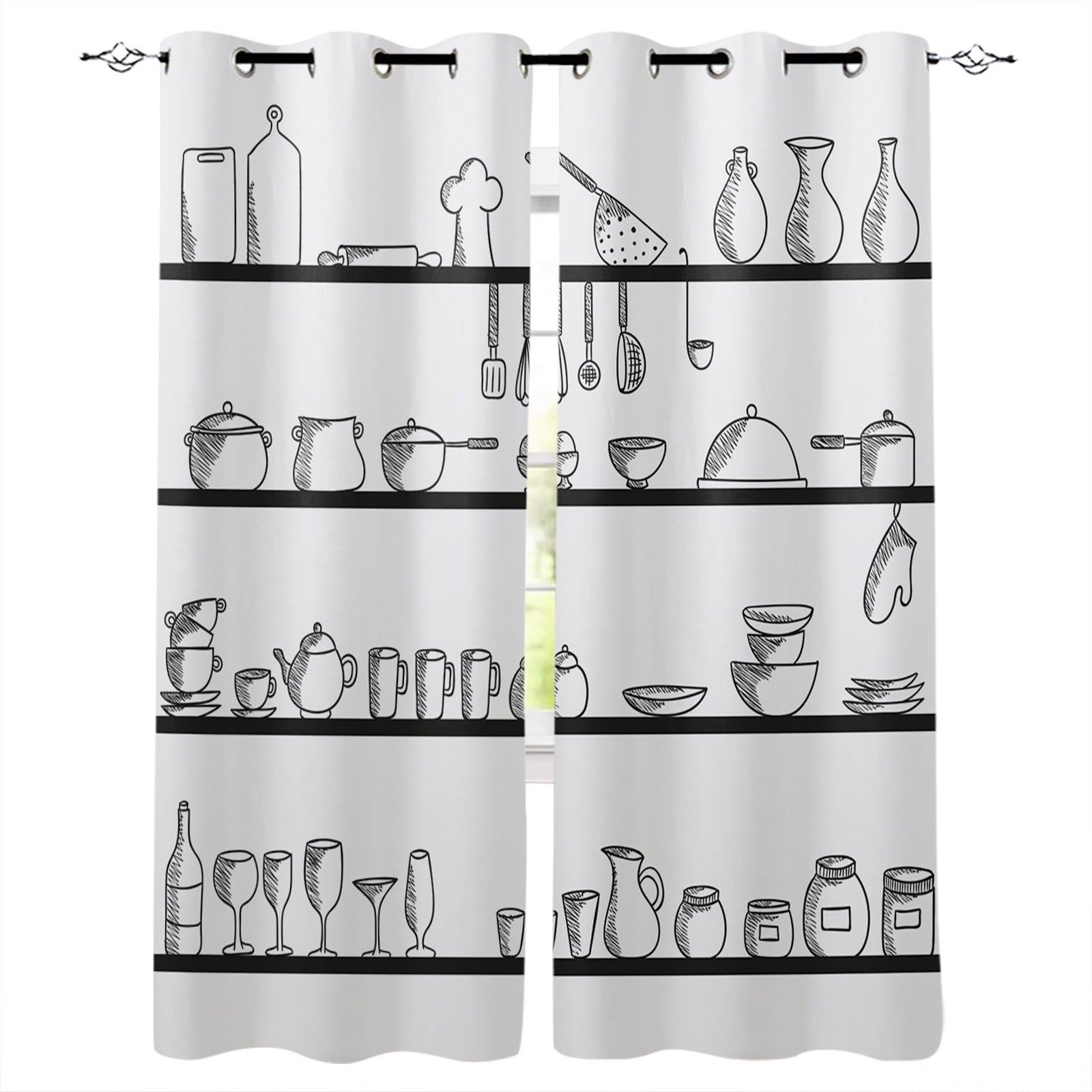 Bless This Kitchen Black Curtains for Living Room Window Panels Bedroom Kitchen Drapes Home ...
