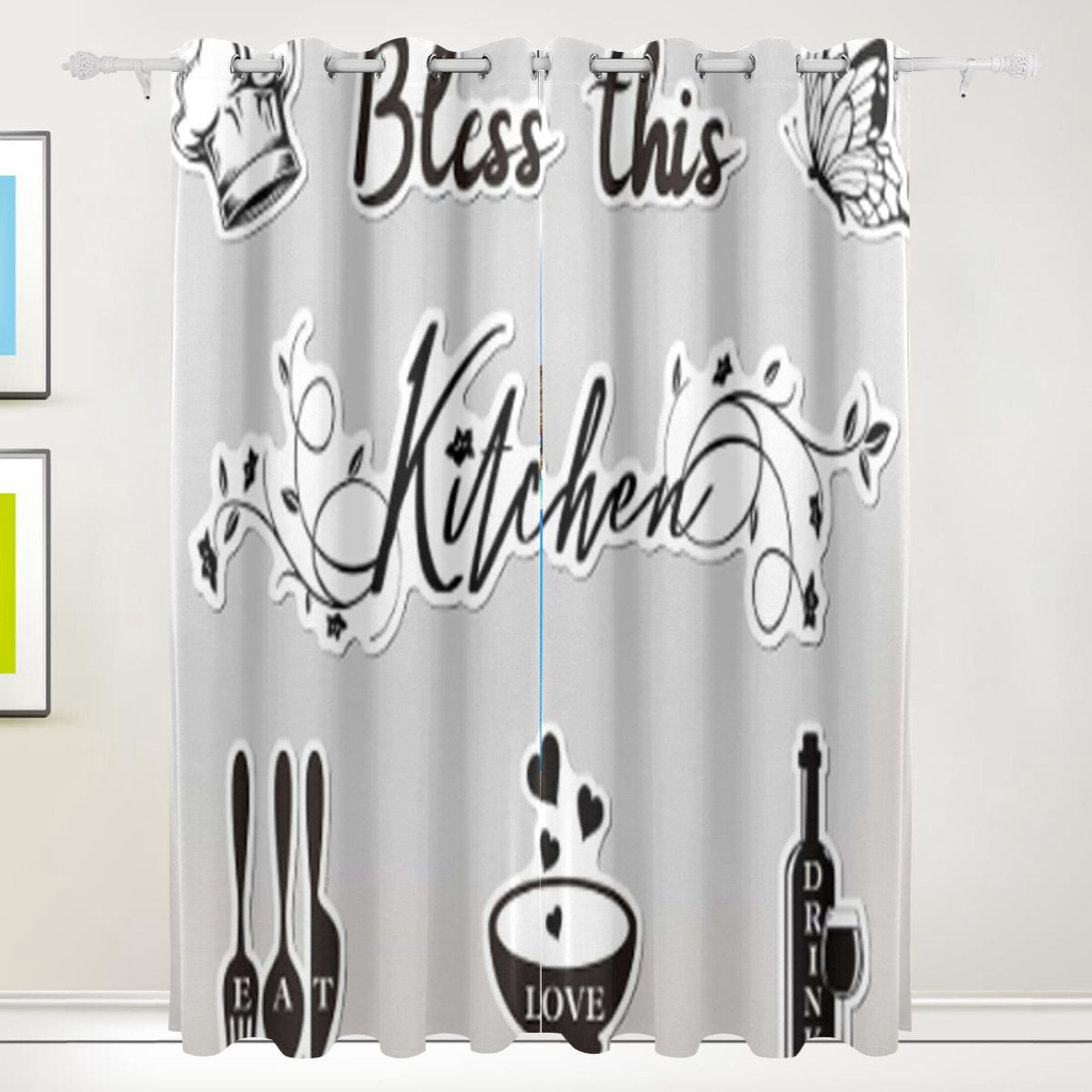 Bless This Kitchen Blackout Curtains 55W x 72/84L Living Room Bedroom ...