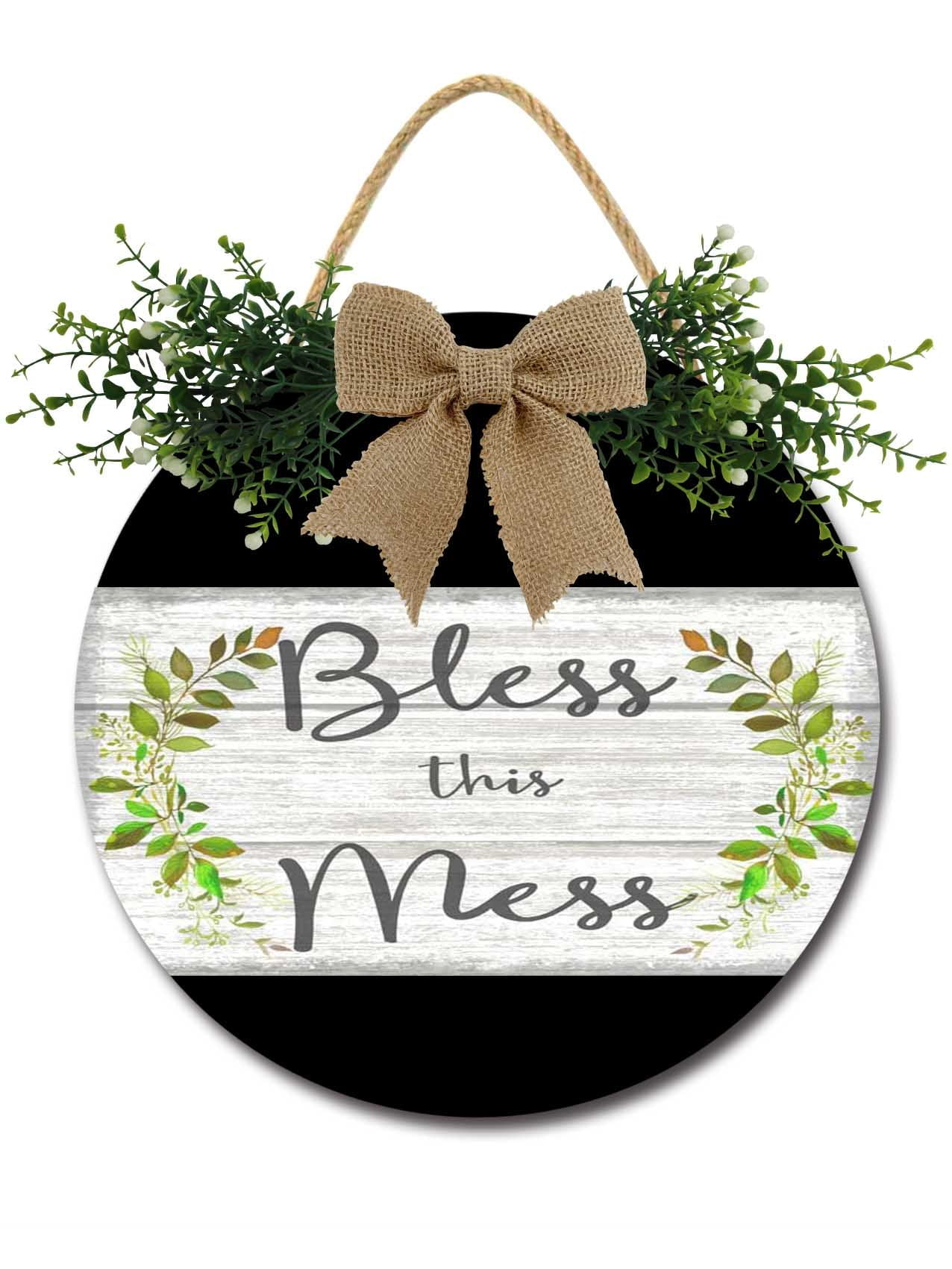 Bless This Mess Sign Front for Door Decoration, 11 in Round Wood ...