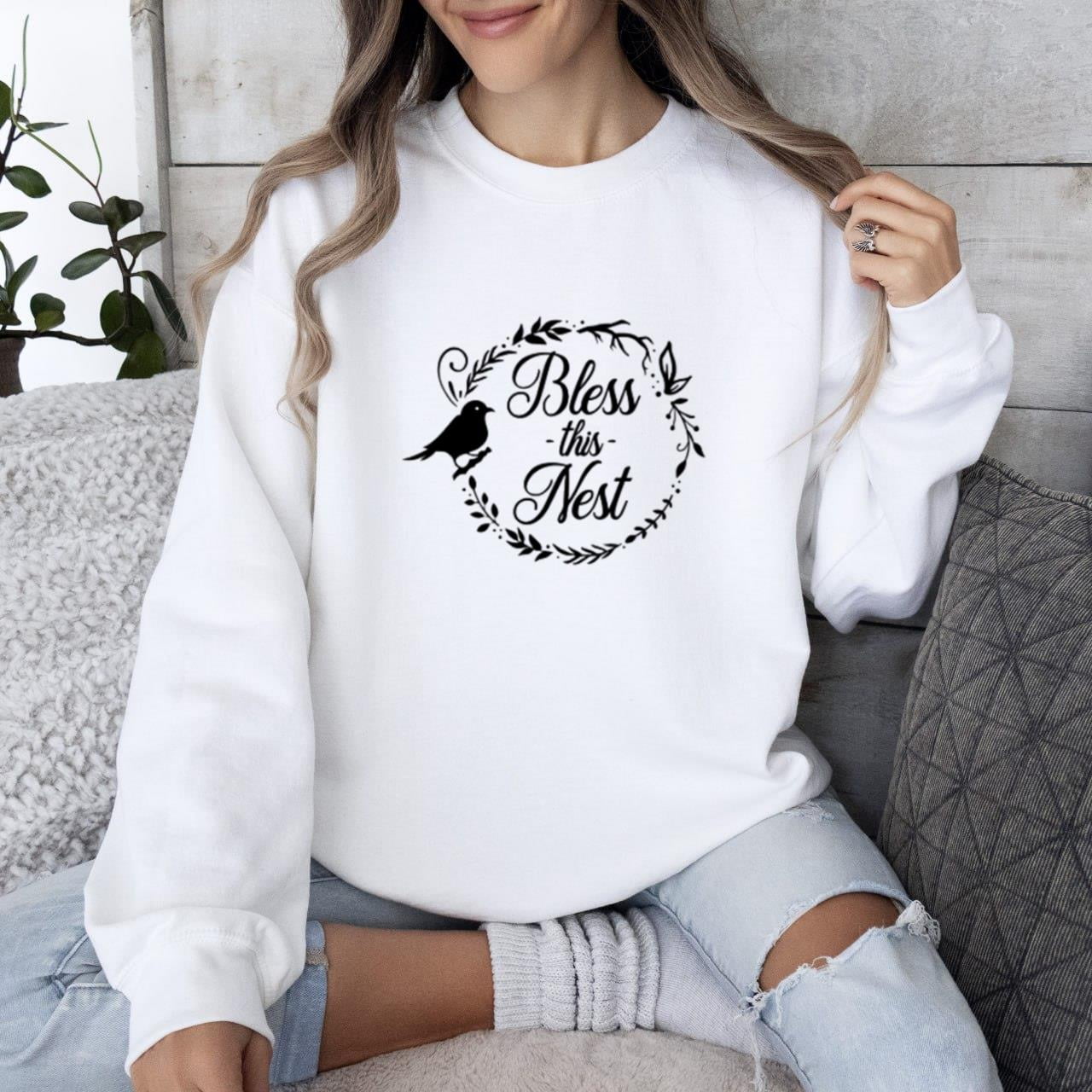 Bless This Nest Cute Family Bird Home Quote Graphic Sweatshirt, up to size 5XL - Walmart.com