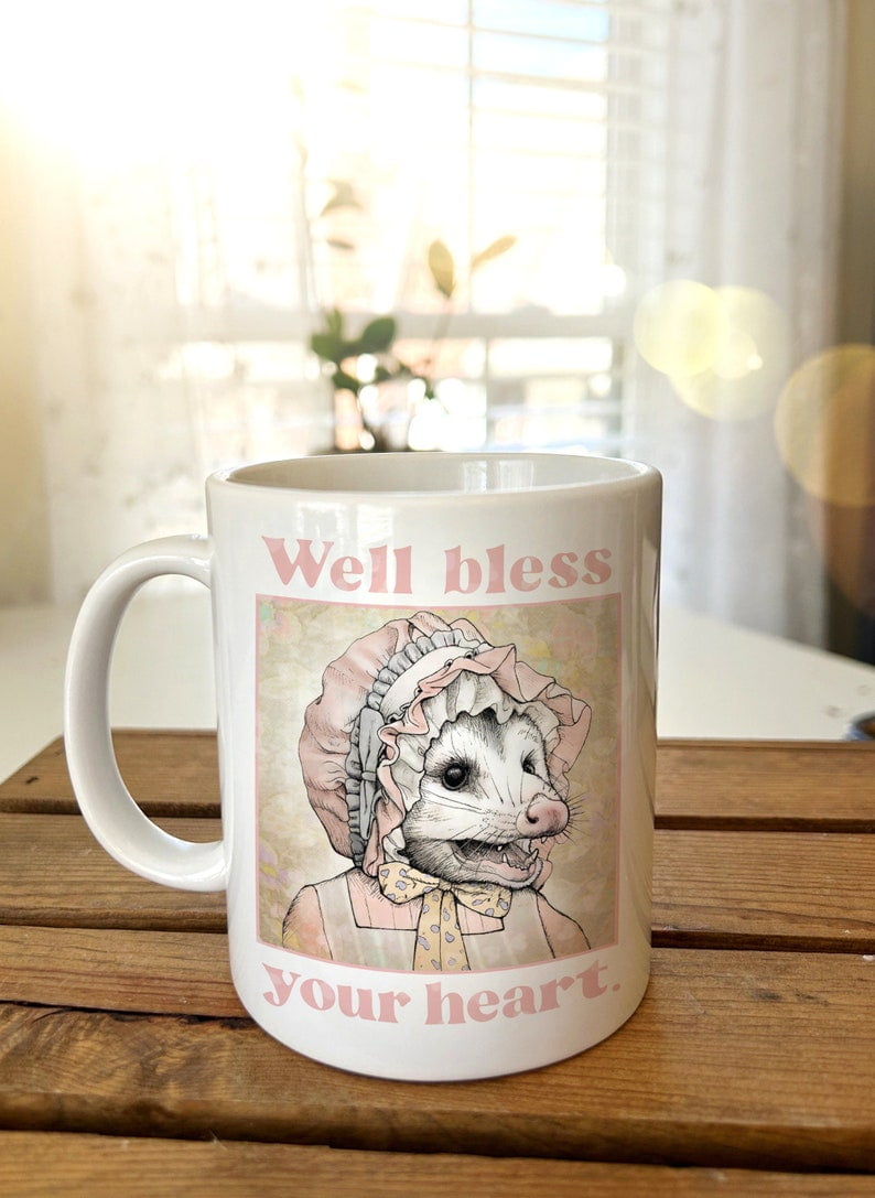 Bless Your Heart Ceramic Mug. Opossum Lover Gift. Country Possum Cute ...