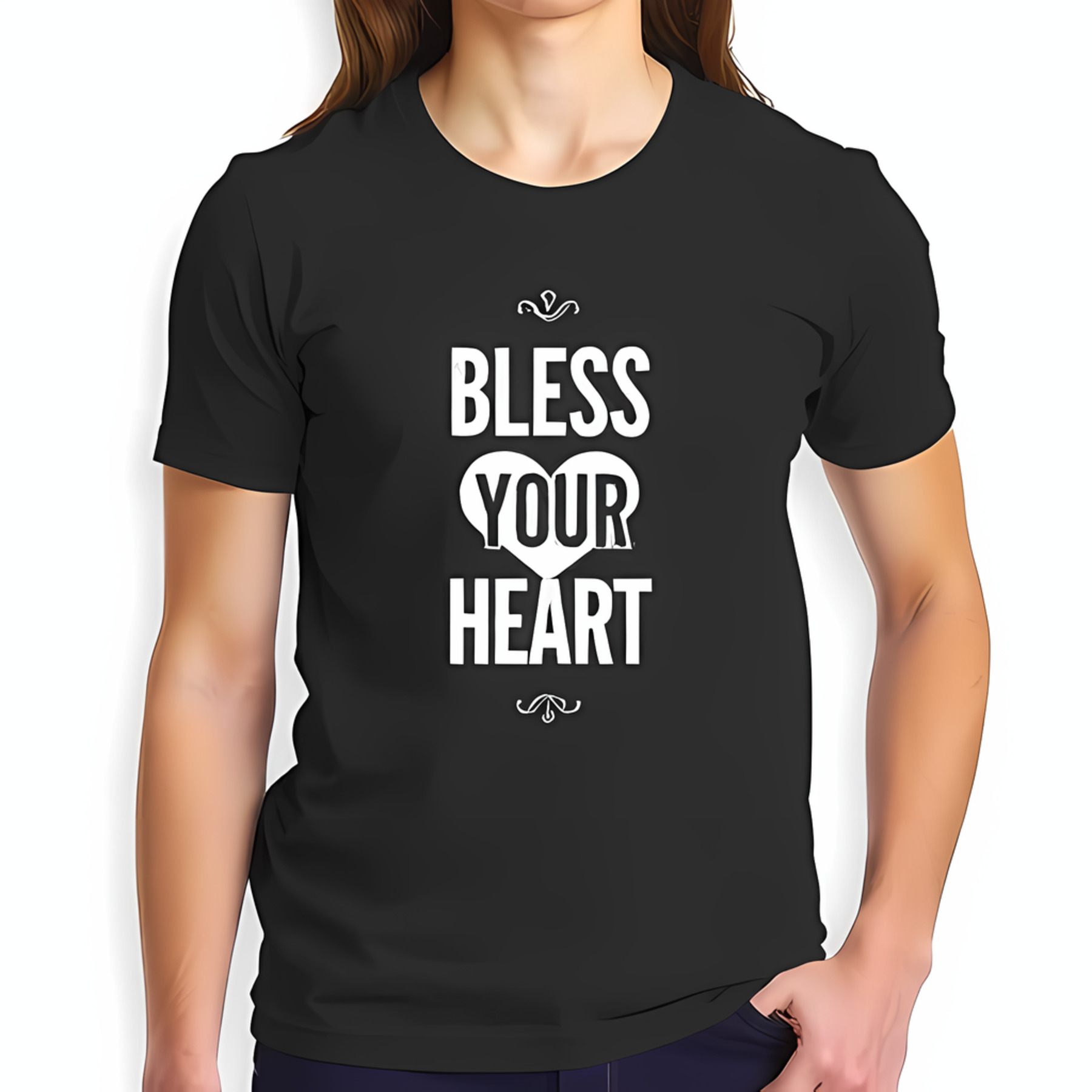 Bless Your Heart Cotton Short Sleeve T-Shirt - Bold White Text in Heart ...