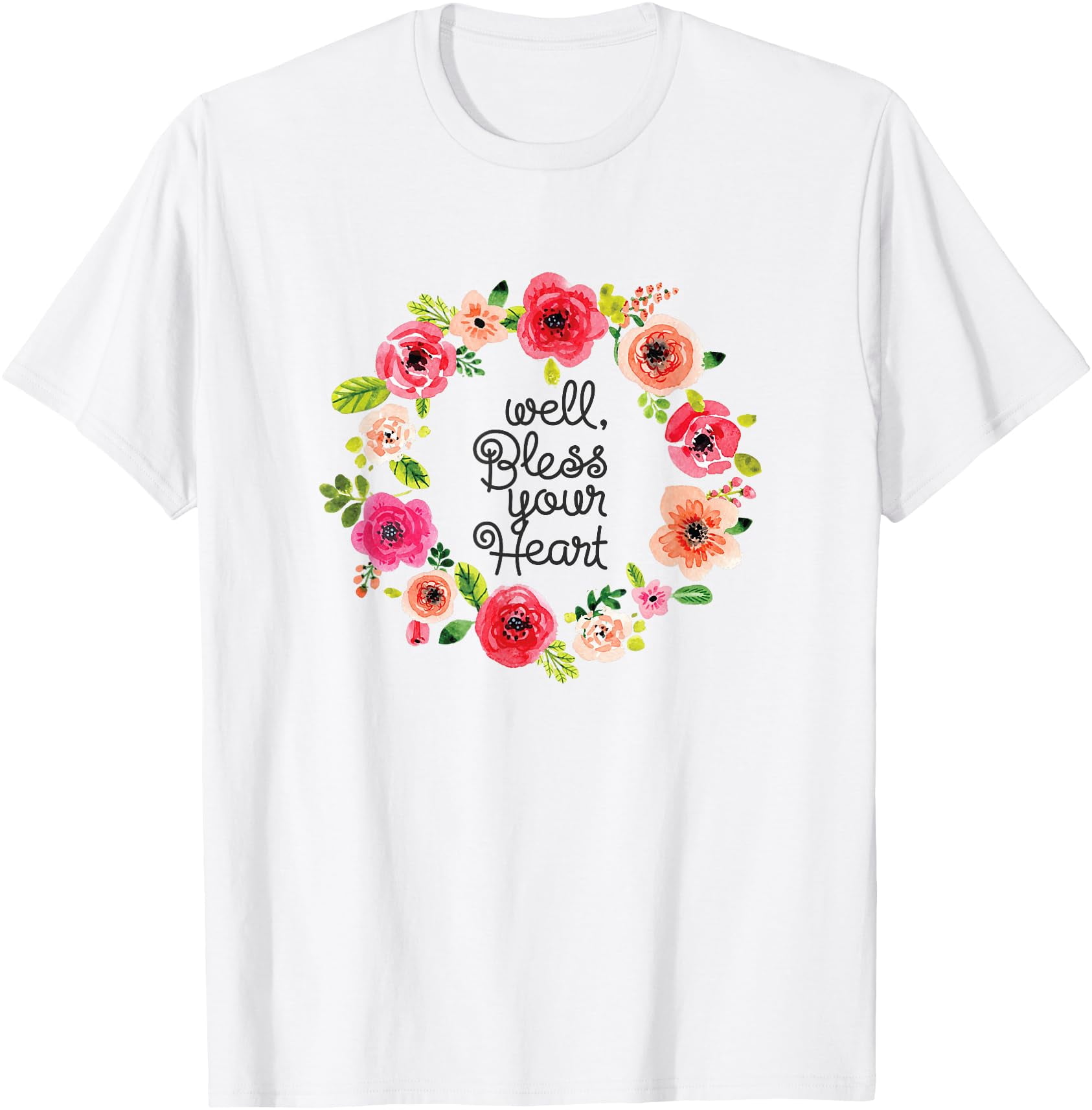 Bless Your Heart - Watercolor Floral Flowers - Southern T-Shirt,Maroon ...