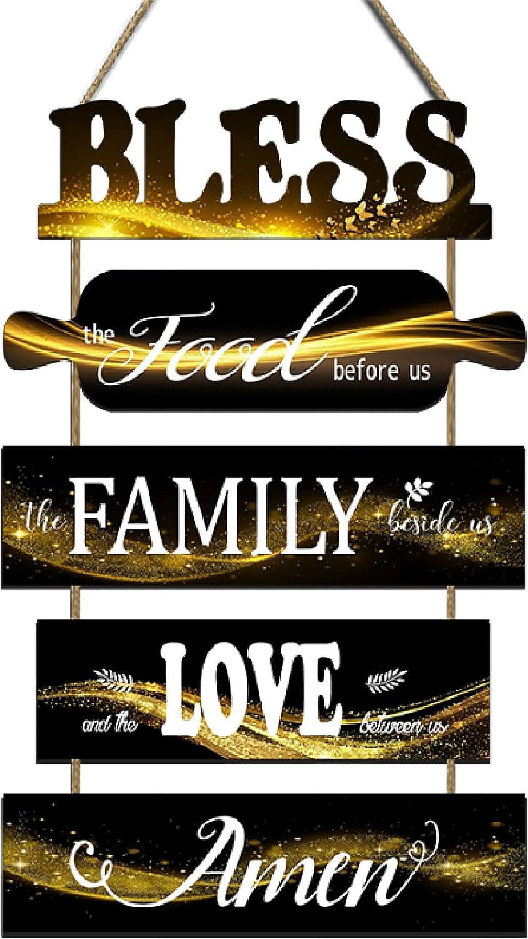 Bless the food before us, kitchen sign wall decoration, black and gold ...