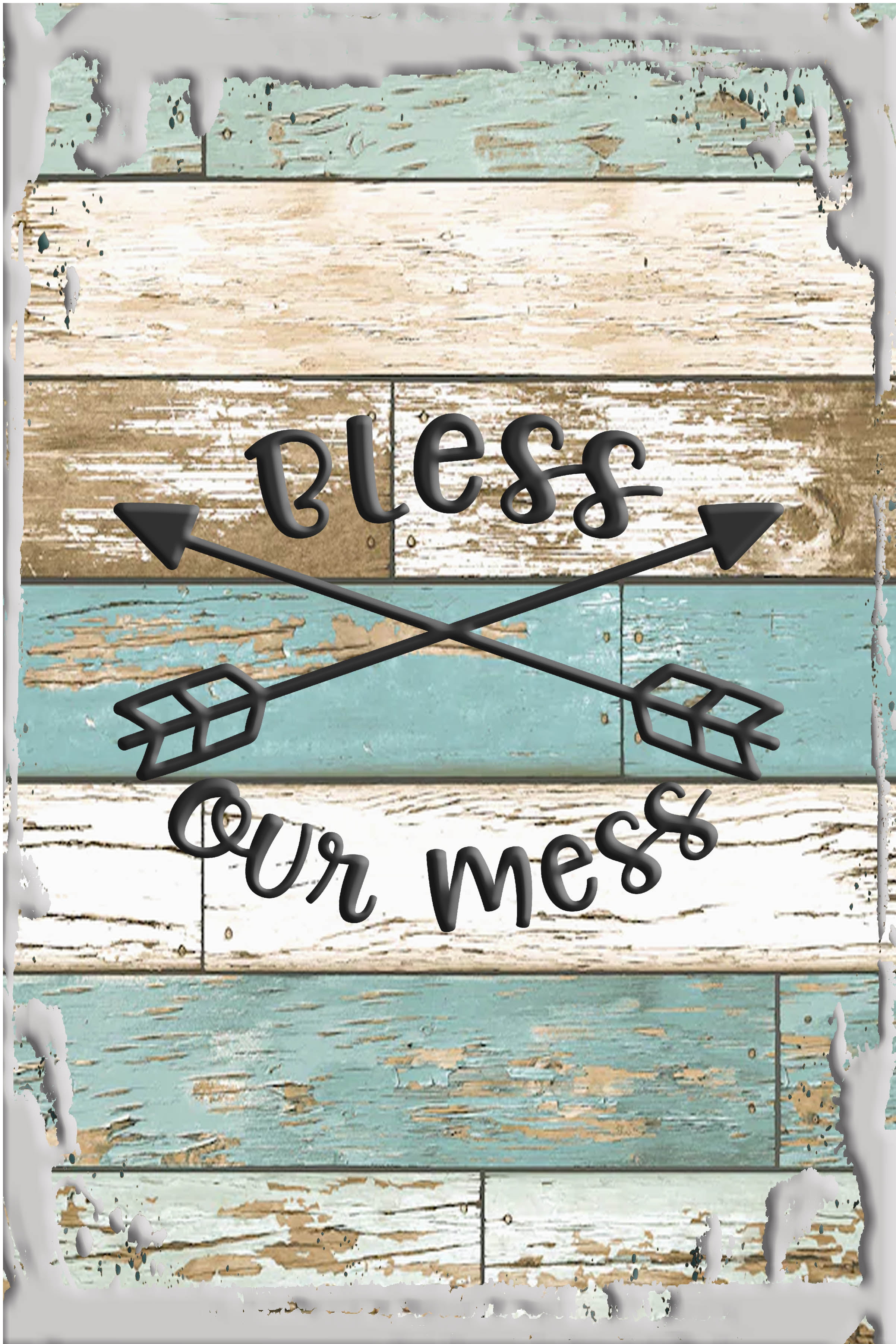 Bless our mess funny arrows home mess clean organized disaster White ...