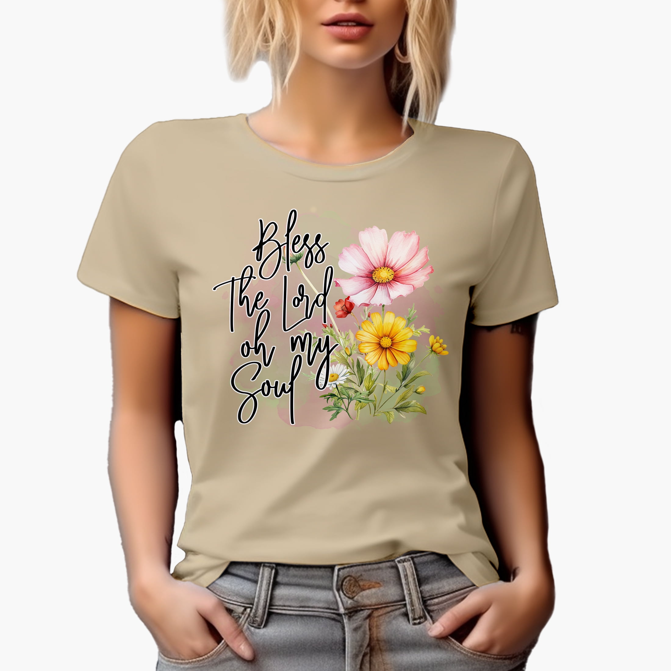 Bless the Lord Oh My Soul, Scripture Art Merch Gift, Tan T-Shirt, XL ...