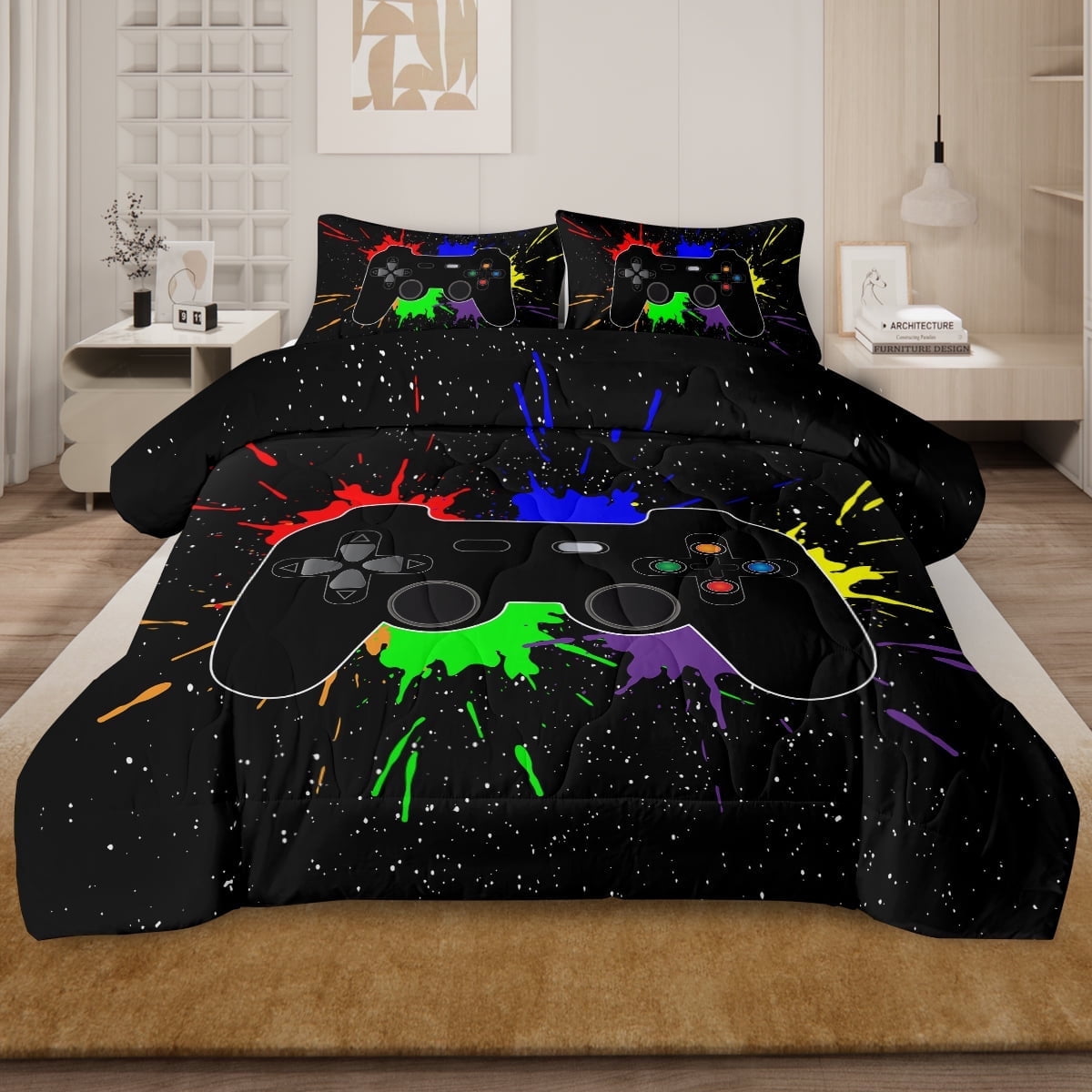 BlessLiving 3Pcs Game Controller Comforter Set King Size Gaming Bedding ...
