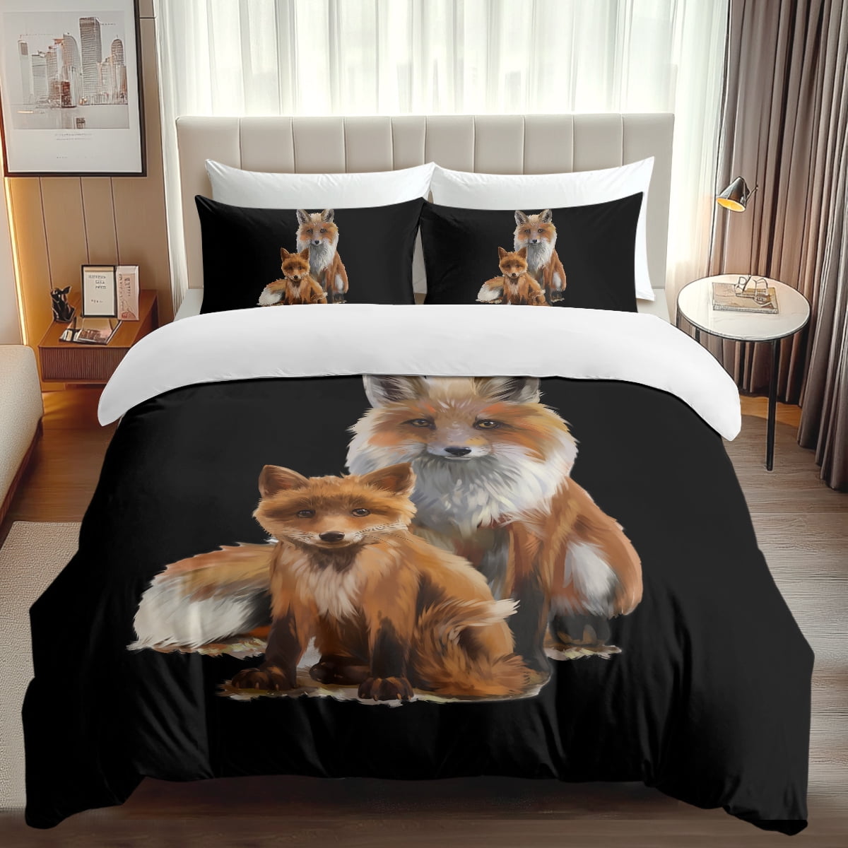BlessLiving 3Pcs Duvet Cover Set King Size, Black Fox Bedding Set for ...
