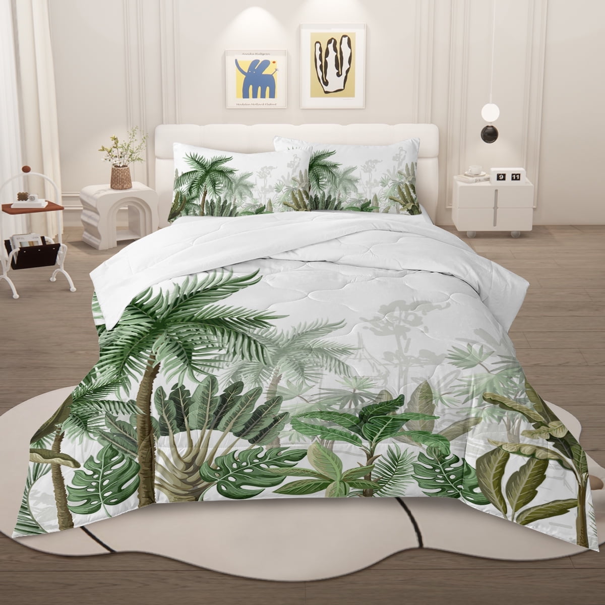 BlessLiving Coconut Tree Comforter Set, 3 Piece Green Bedding Sets ...