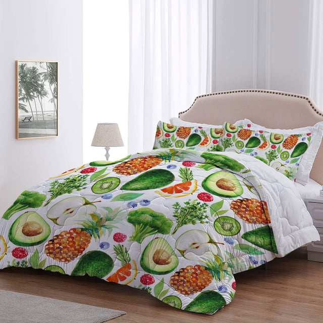 BlessLiving Avocado Comforter Set Full, Green Fruit 3Pcs Bedding Set ...
