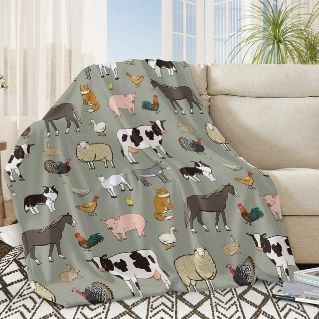 BlessLiving Printed Throws and Blankets for sofa, Animals Party Pattern ...