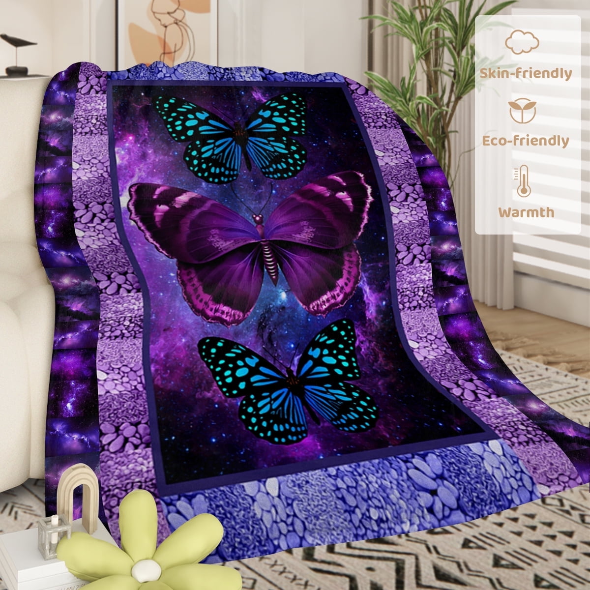 BlessLiving Printed Throws and Blankets for sofa, Butterfly Pattern ...