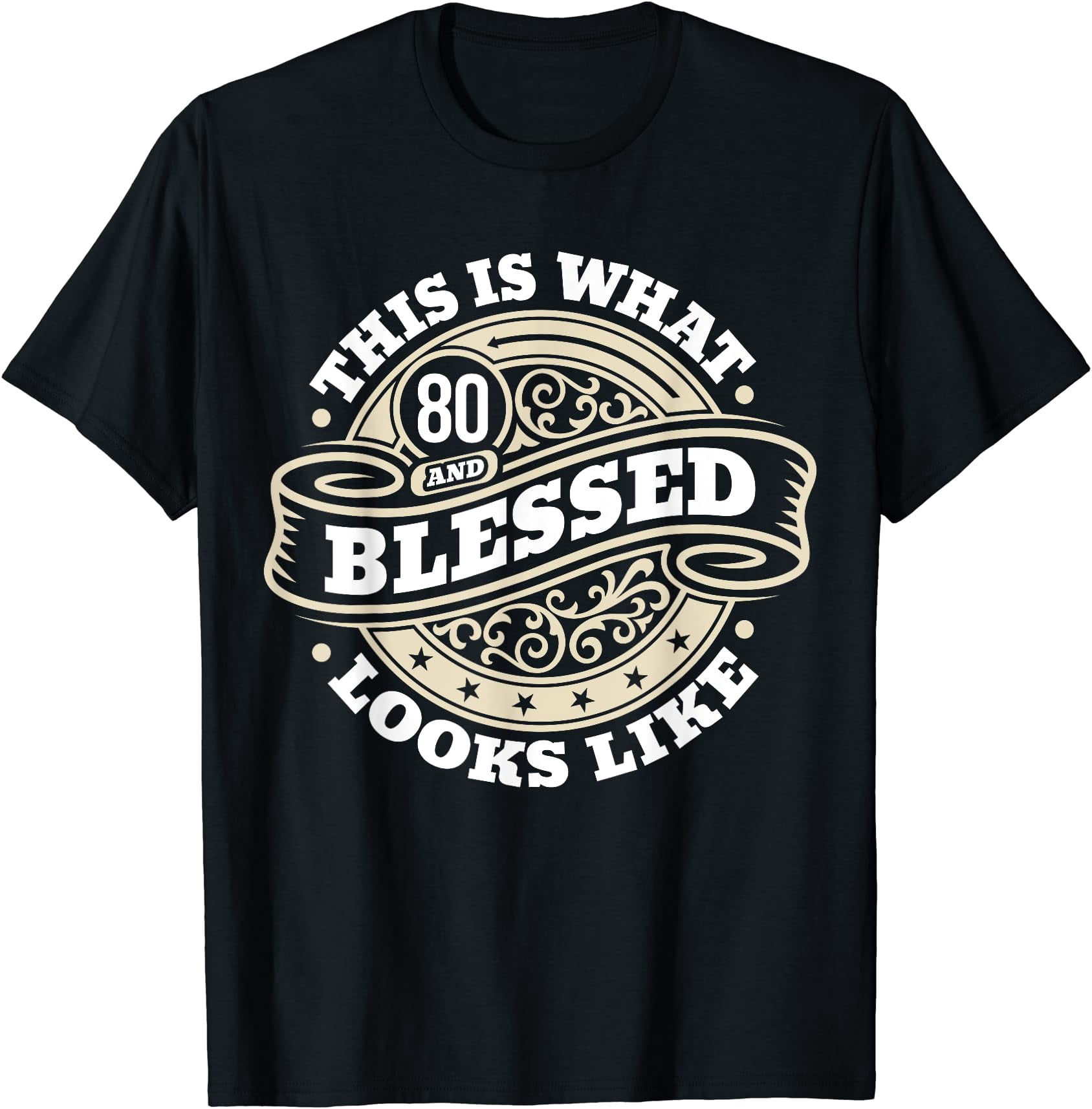 Blessed 80th Birthday T-Shirt with Decorative Text and Circular Design ...