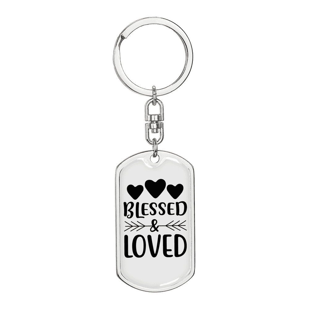 Blessed And Loved Stainless Steel or 18k Gold Premium Swivel Dog Tag Keychain - Walmart.com