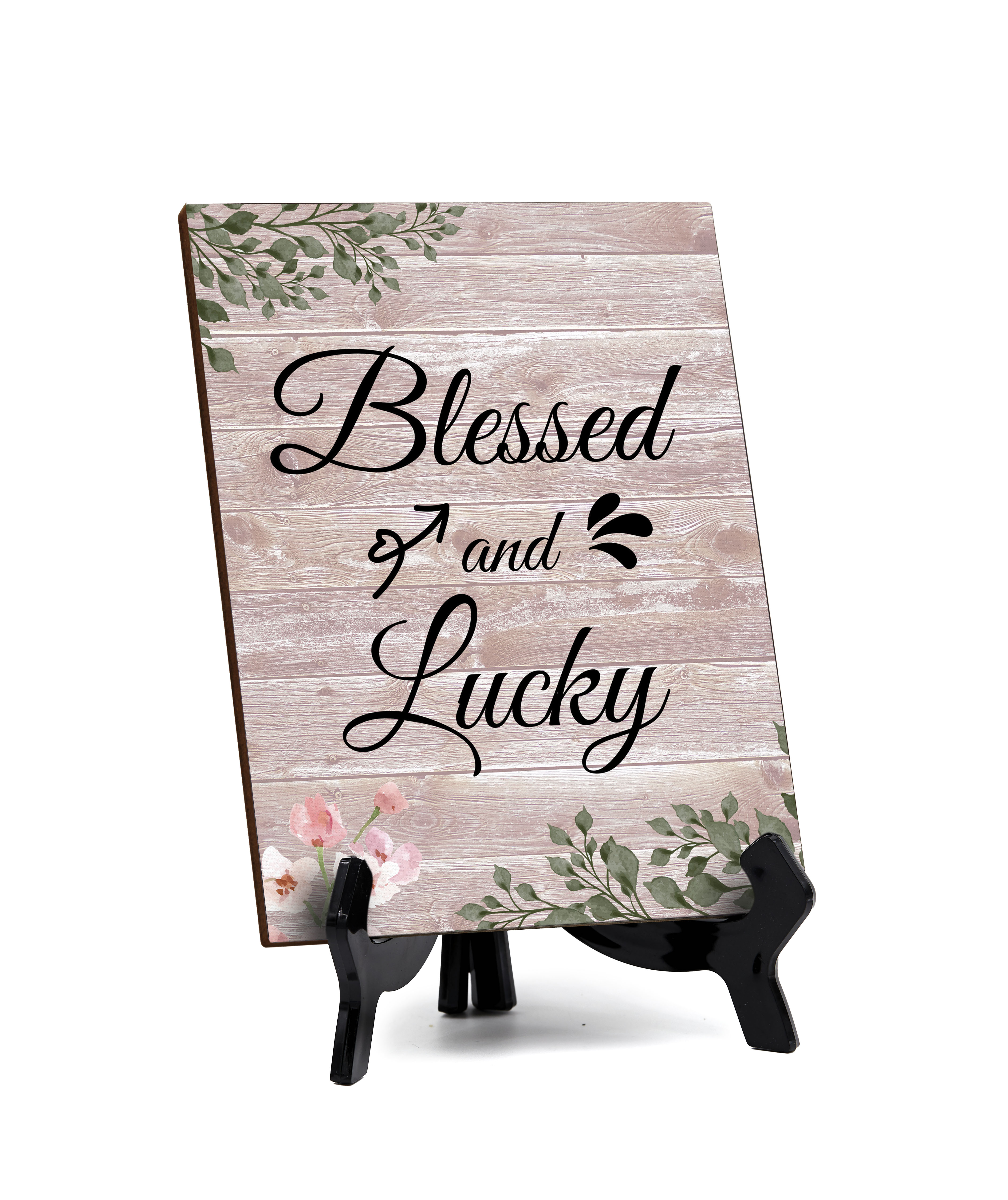 Blessed And Lucky Table Sign with Acrylic Stand (6 x 8“) | Religious ...