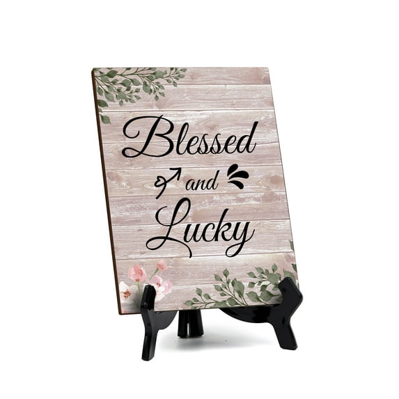 Blessed And Lucky Table Sign with Acrylic Stand (6 x 8“) | Religious ...