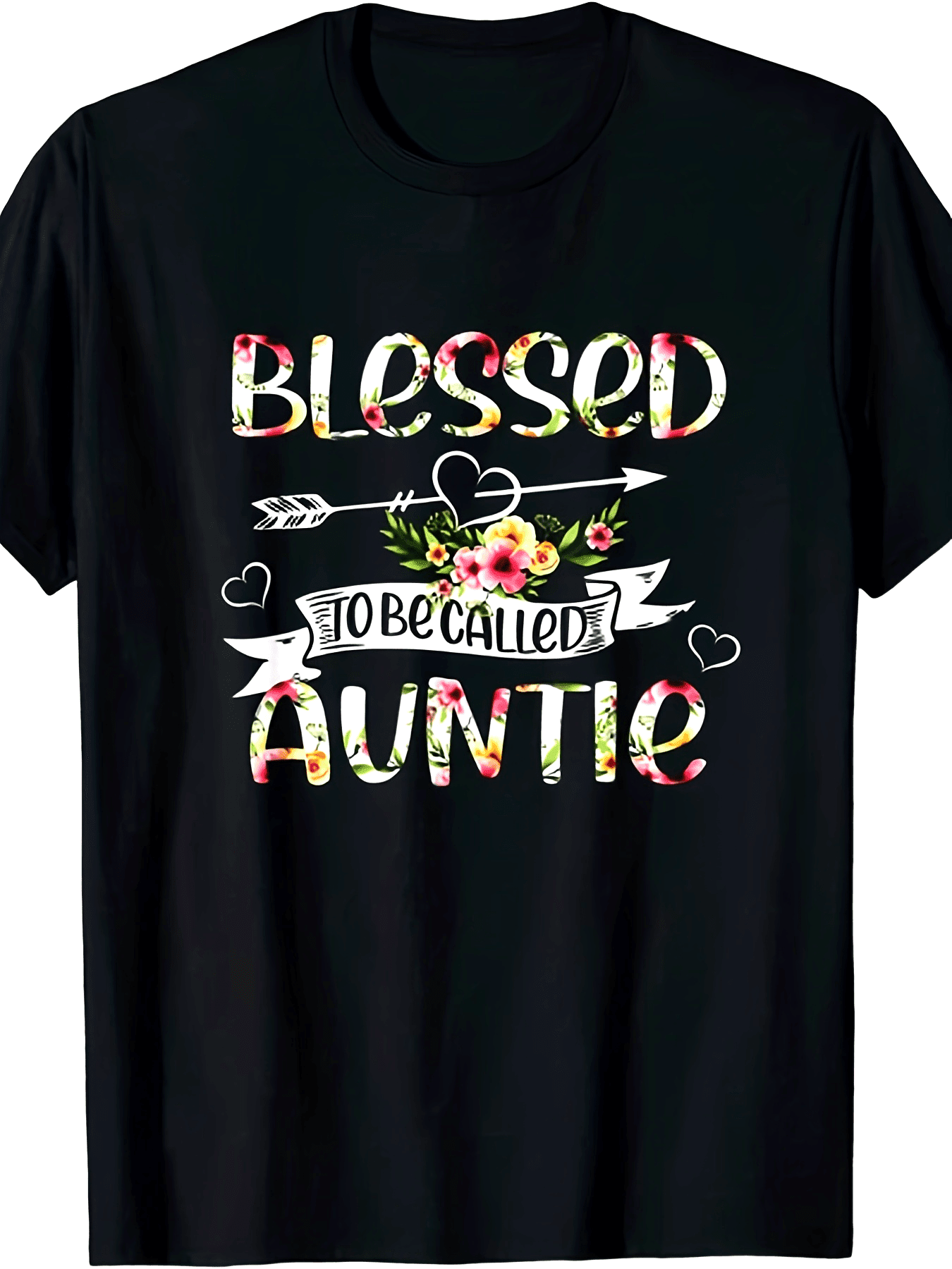 Blessed Auntie Floral Graphic T-Shirt for Women, Cute Heartfelt Family ...