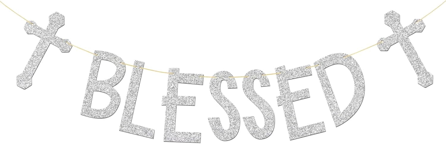 Blessed Banner, Silver Glitter, Communion Bunting Banner, Baby Shower ...