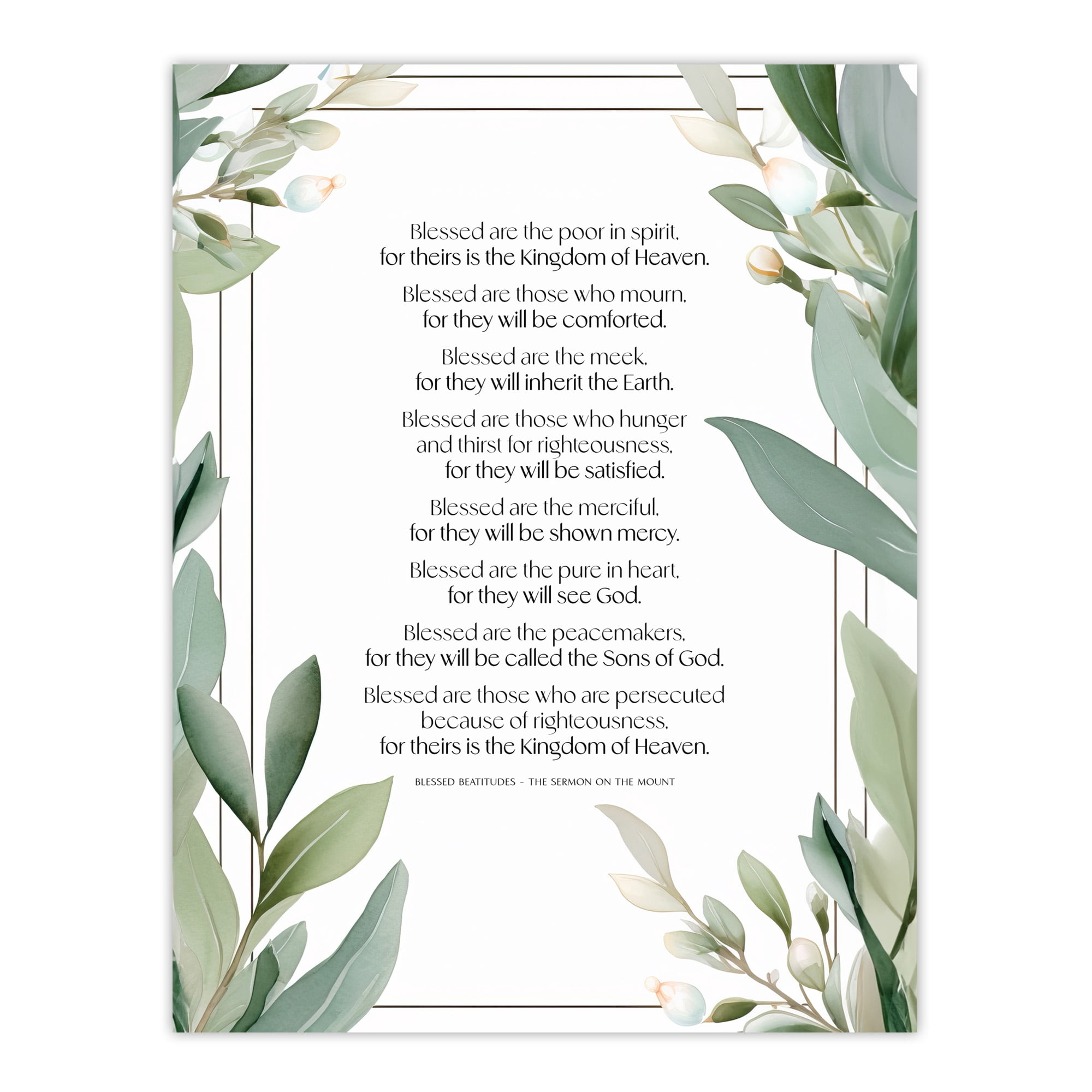 Blessed Beatitudes Sermon of the Mount Matthew Gospel Green Jesus ...