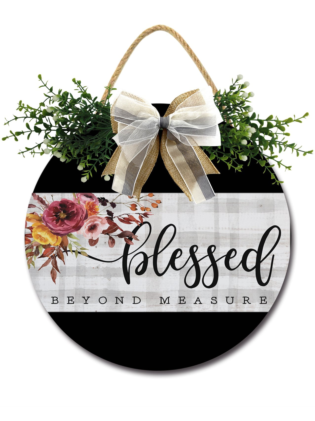 Blessed Beyond Measure Door Sign Home Decor Round Wood Wreaths Wall ...