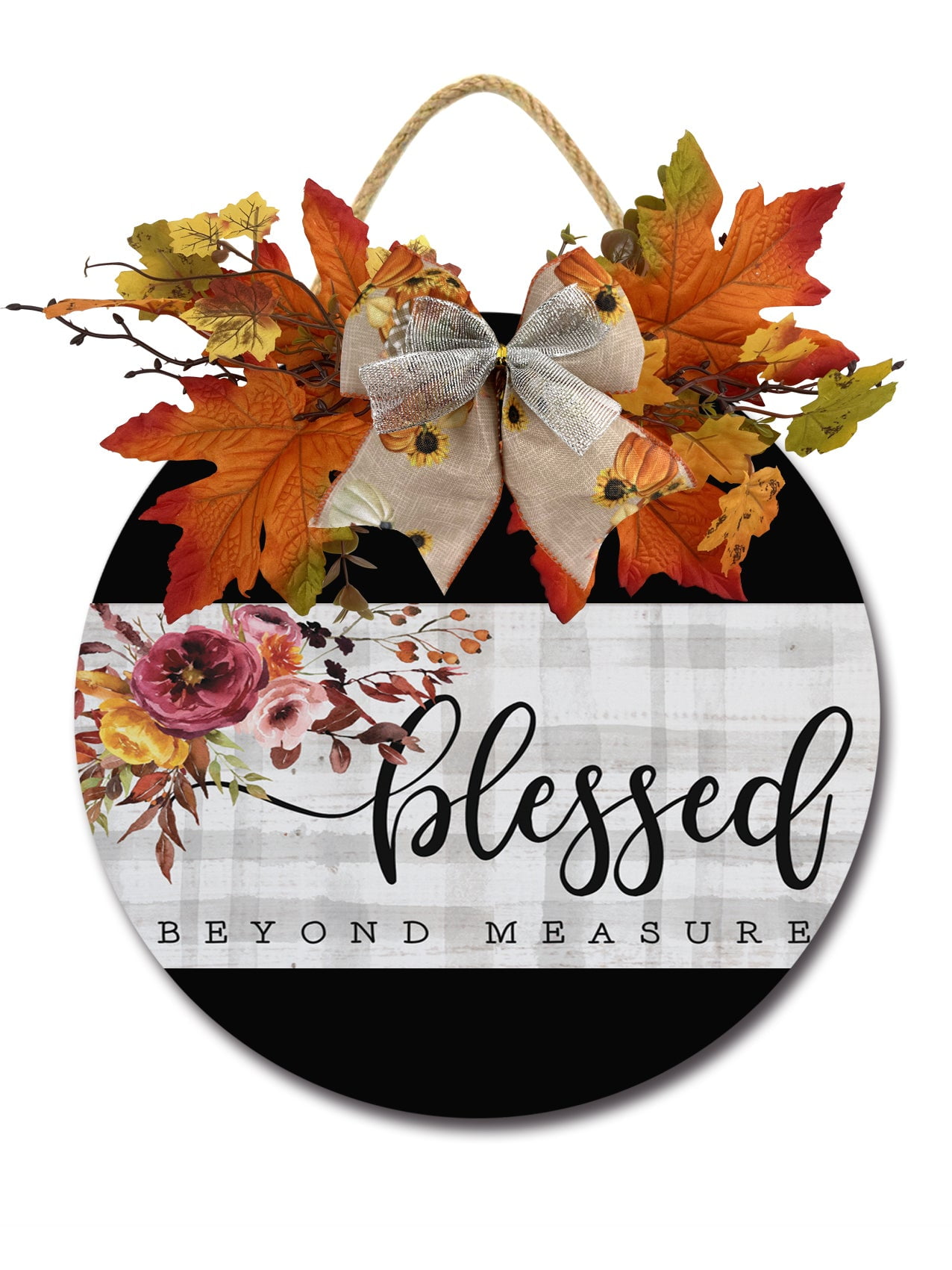 Blessed Beyond Measure Sign Front for Door Decoration, 11 in Round Wood ...