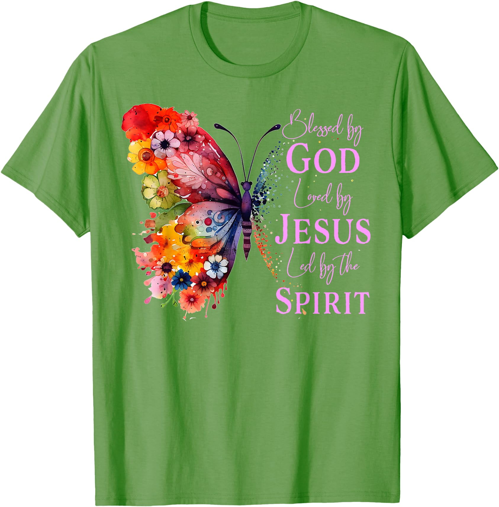 Blessed By God Loved By Jesus Butterfly Softstyle Unisex T-Shirt,Lime ...
