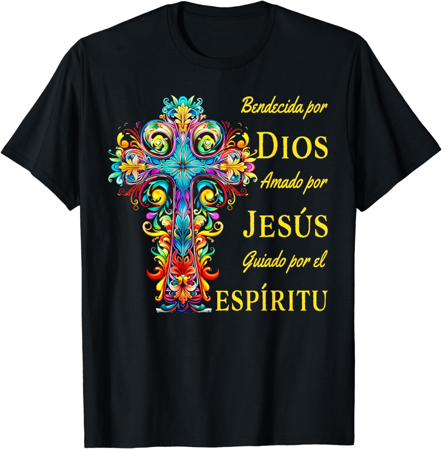 Blessed By God - Loved By Jesus, Christian Cross Spanish T-Shirt ...