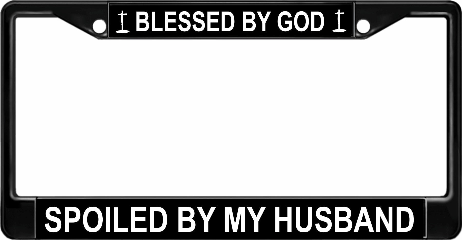 Blessed By God Spoiled By My Husband Black License Plate Frame ...
