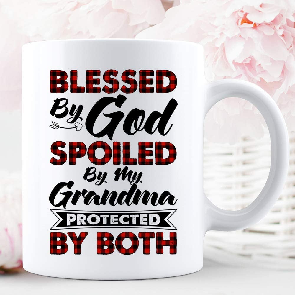 Blessed By God Spoiled By My Grandma Protected By Both Red Plaid ...