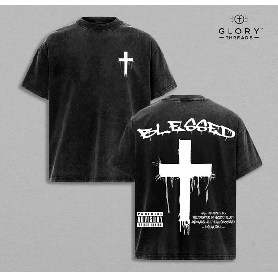 Blessed Cross Graphic Mineral Wash T-Shirt, Faith Inspired Unisex ...