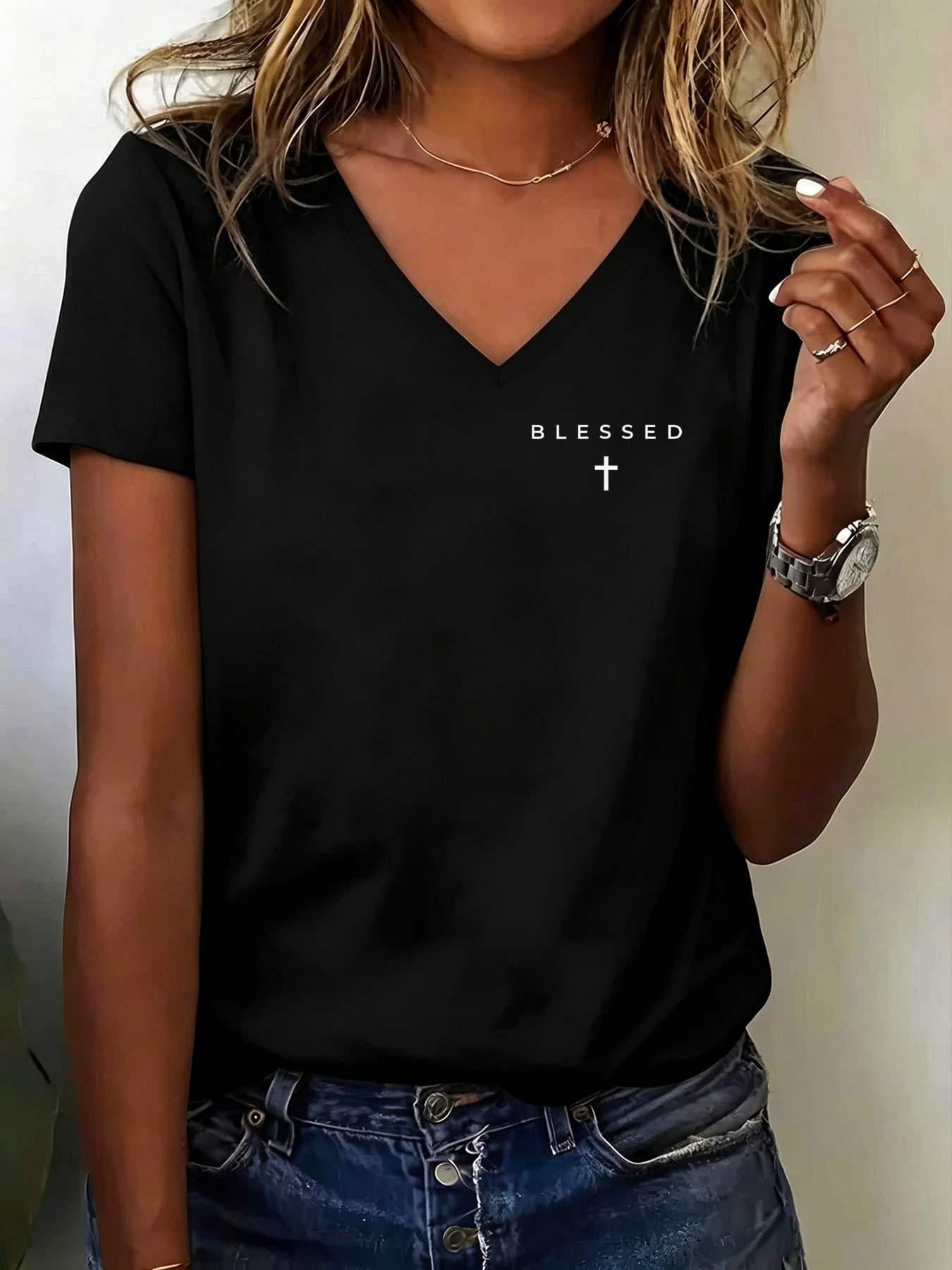 Blessed Cross Subtle Christian Minimalist Religious Faith V Neck T ...