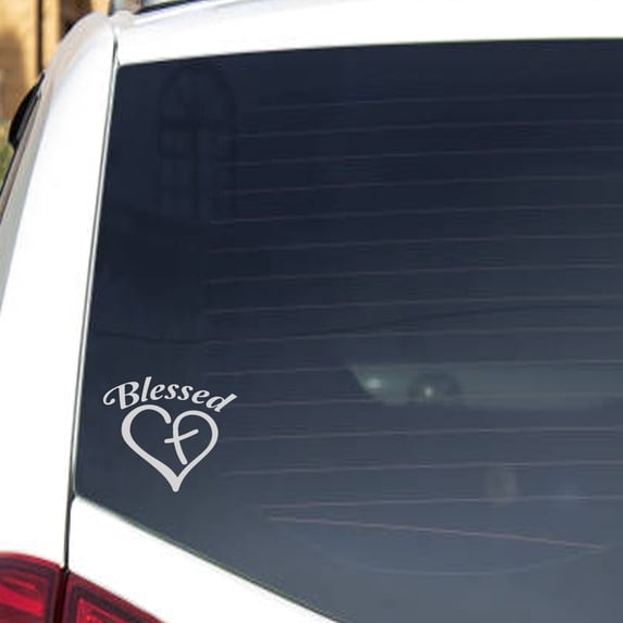 Blessed Cross and Heart Christian Vinyl Decal Stickers for Car Truck ...