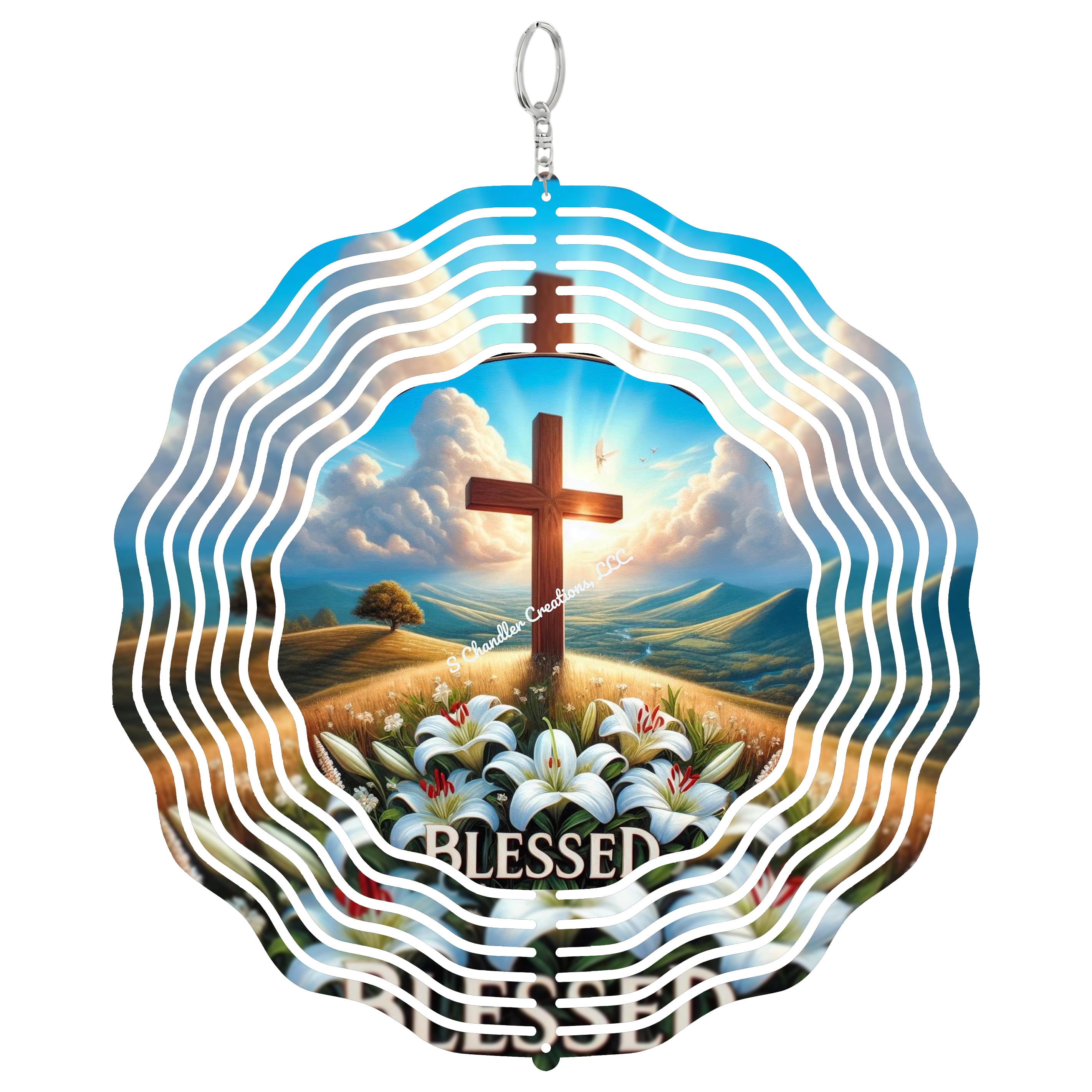 Blessed Easter Lily Cross 3D Wind Spinner, Christian Faith Hanging ...