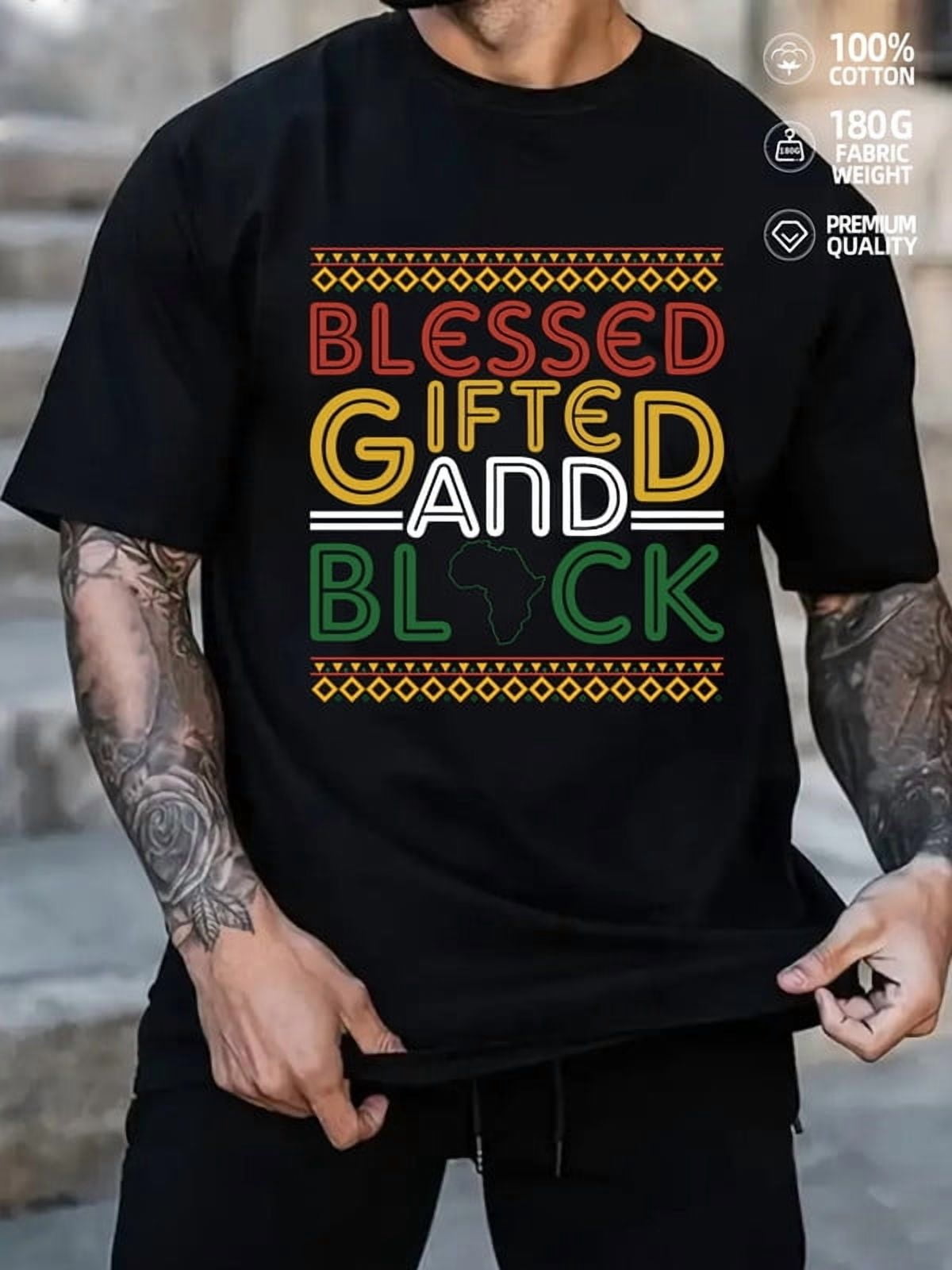 Blessed Gifted Black mens black 180G 100% Cotton fun and playful,cool T ...