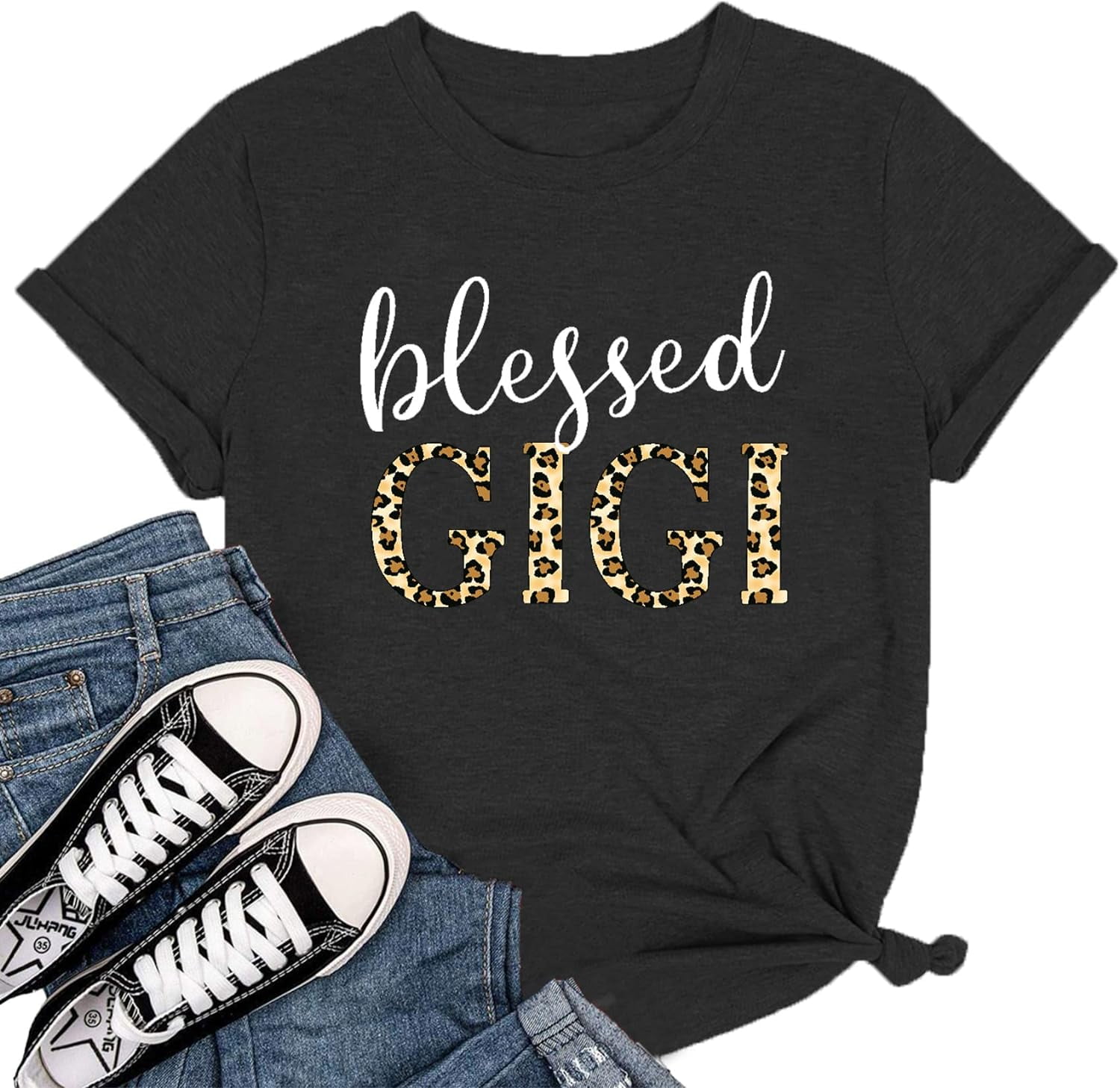 Blessed Gigi Shirts for Grandma T-Shirt Women Leopard Print Graphic Tshirts Tops Mimi Gigi Tees ...