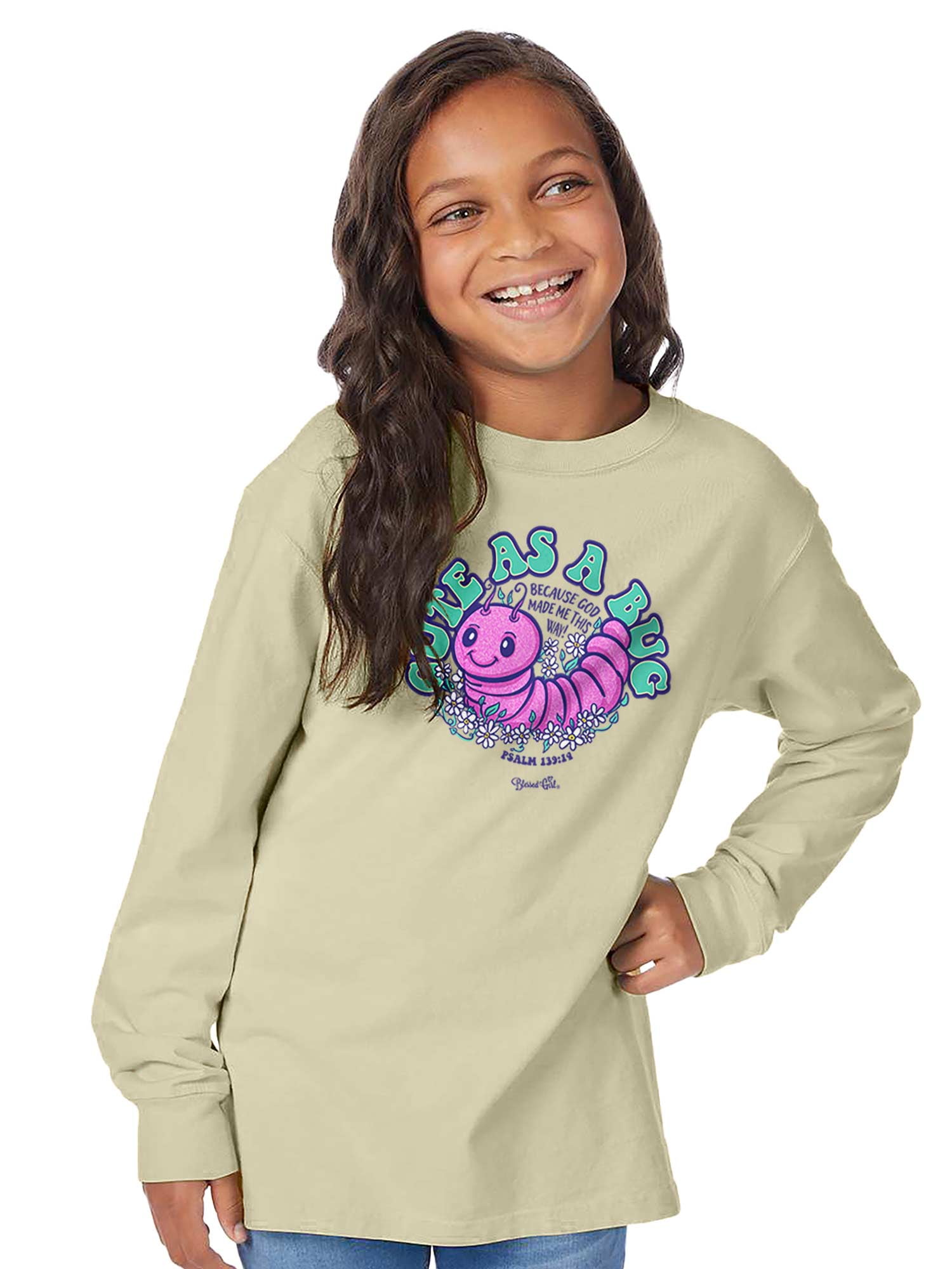 Blessed Girl Kids Long Sleeve T-Shirt Cute As A Bug, Soft Yellow, MD ...