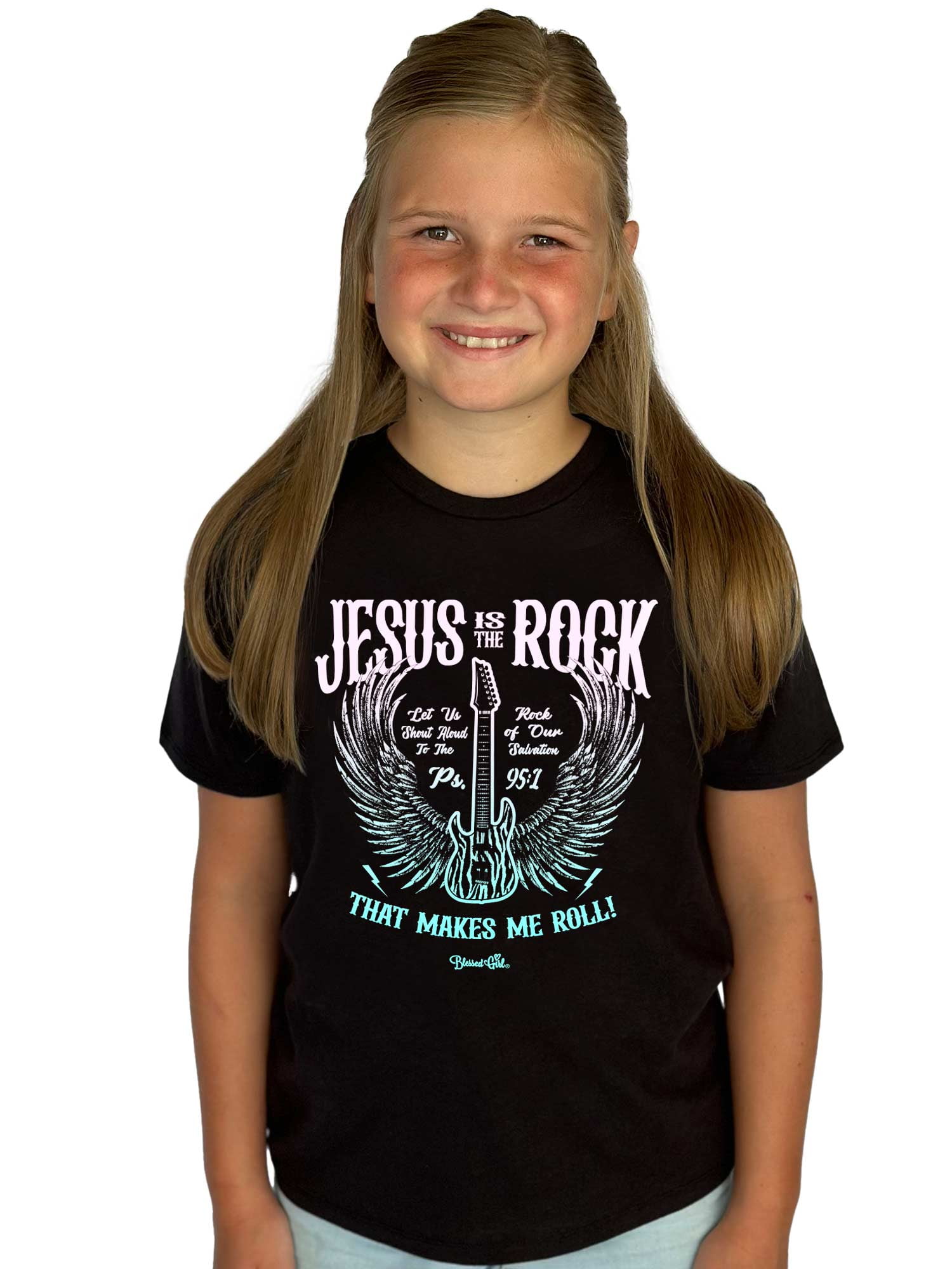 Blessed Girl Kids T-Shirt - Jesus Is The Rock - Black - Large - Walmart.com