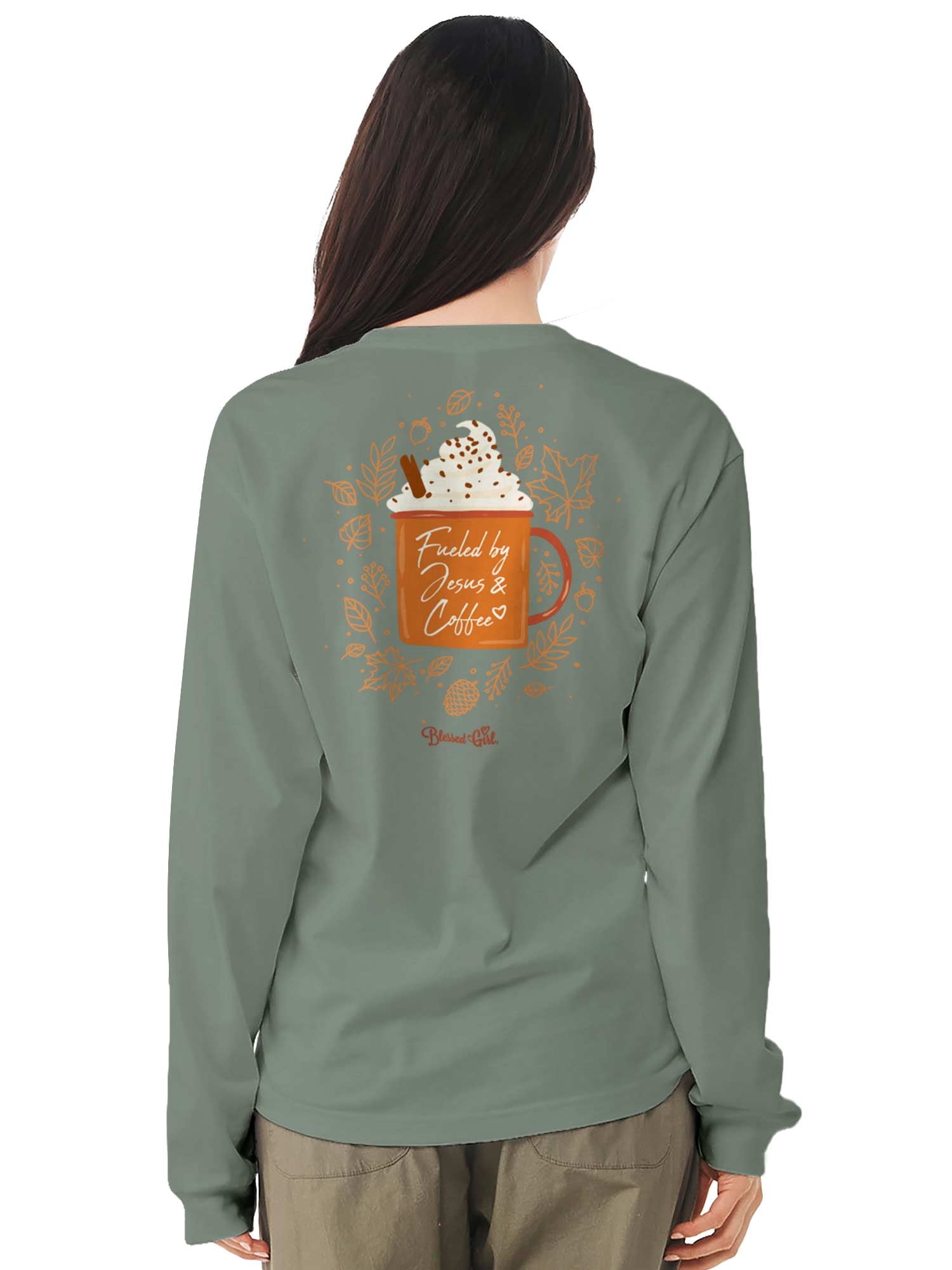 Blessed Girl Womens Long Sleeve T-Shirt Jesus & Coffee, Sage, XL ...