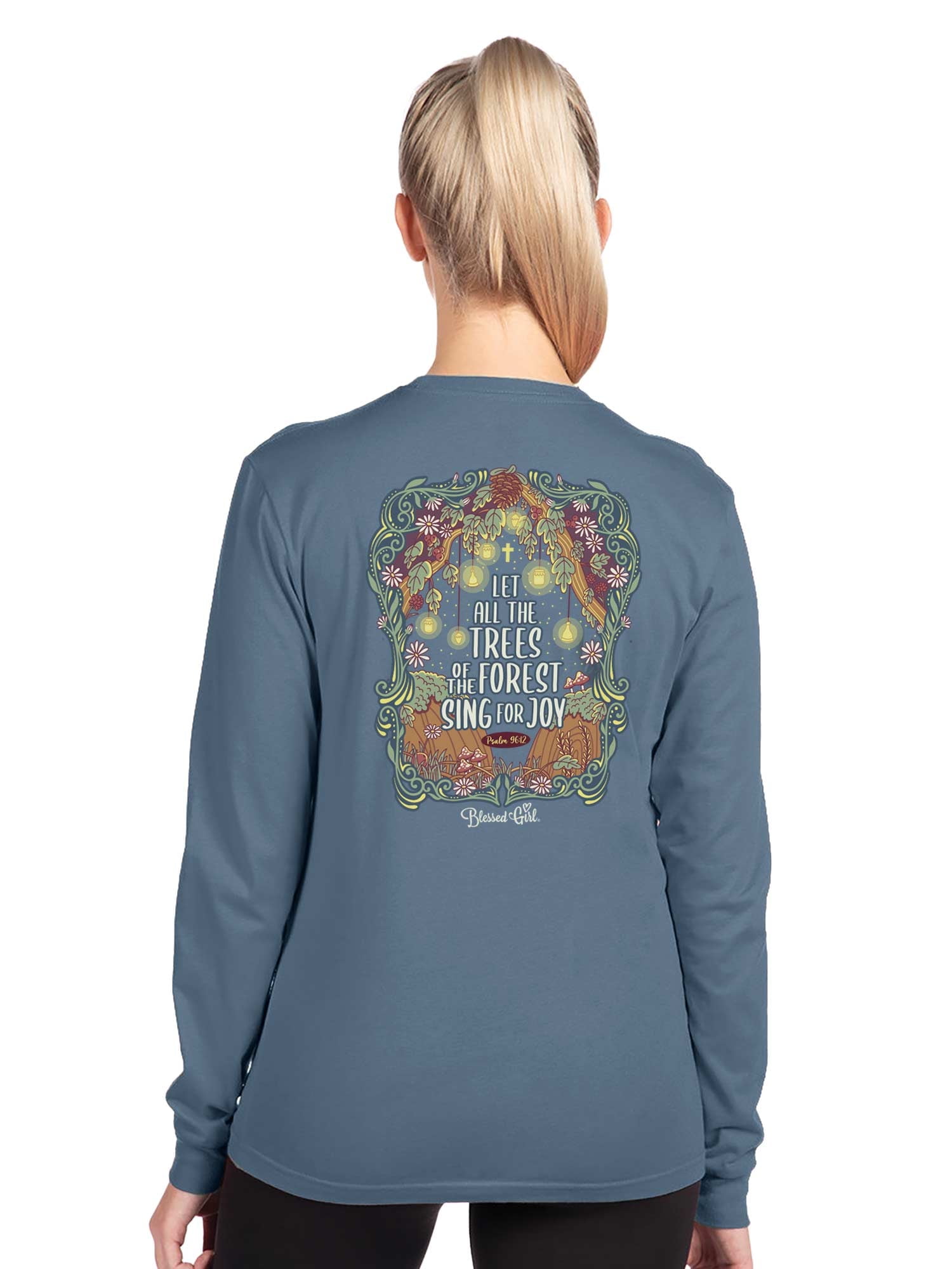 Blessed Girl Womens Long Sleeve T-Shirt Trees Of The Forest, Indigo Blue, XL - Walmart.com