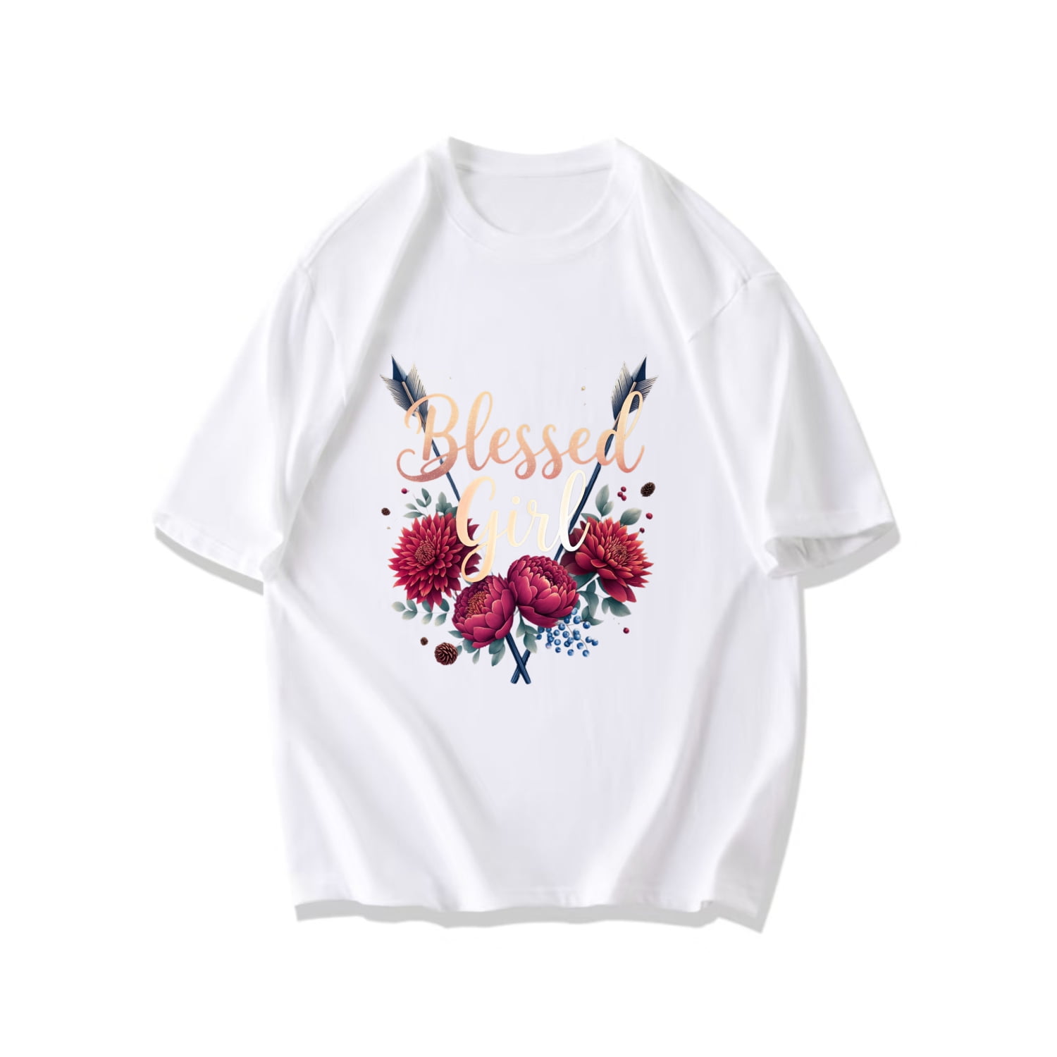 Blessed Girl T Shirt Black Floral And Feather Design With Inspirational ...