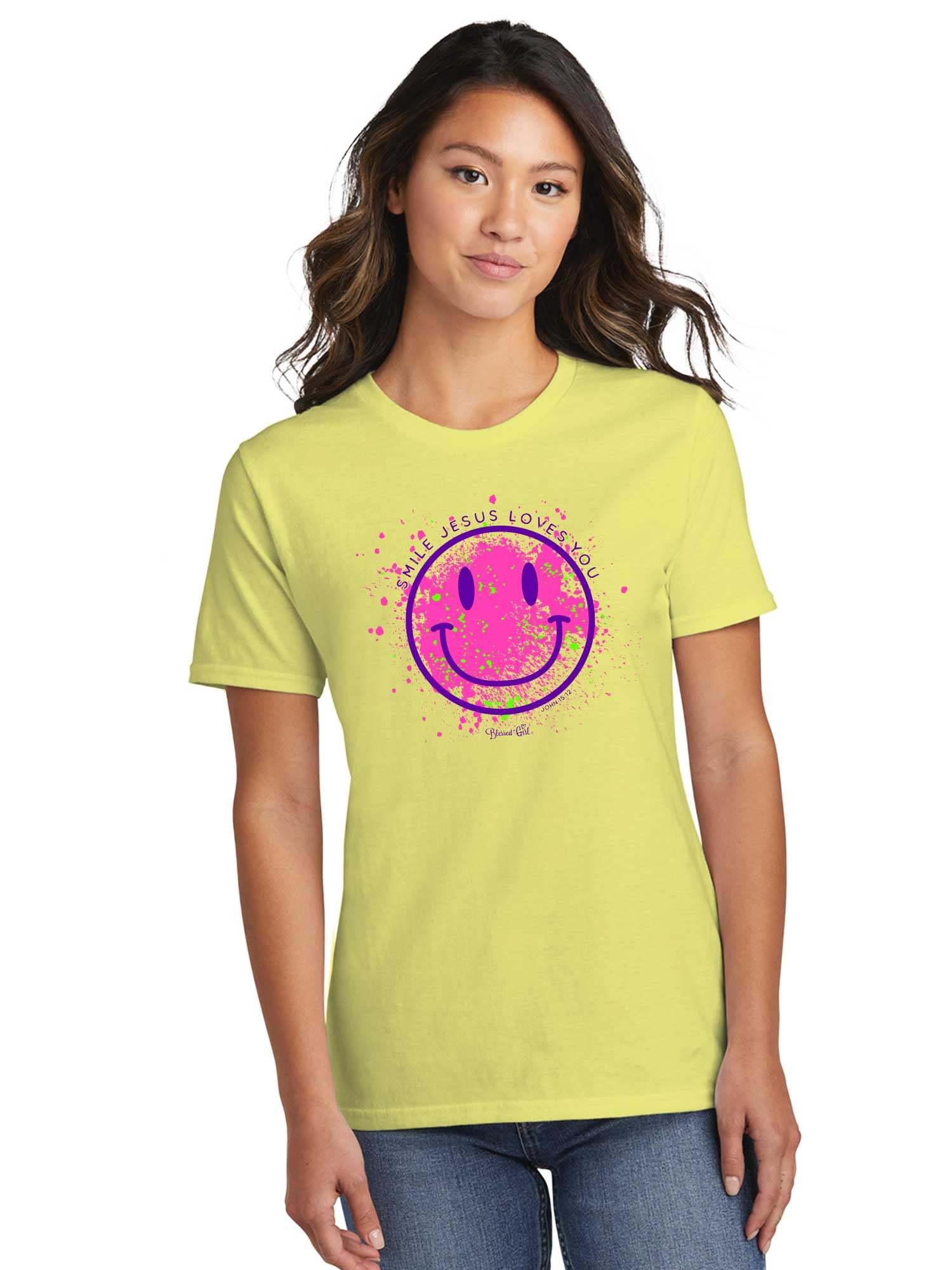 Blessed Girl Womens Boyfriend T-Shirt Smile Jesus Loves You - Walmart.com