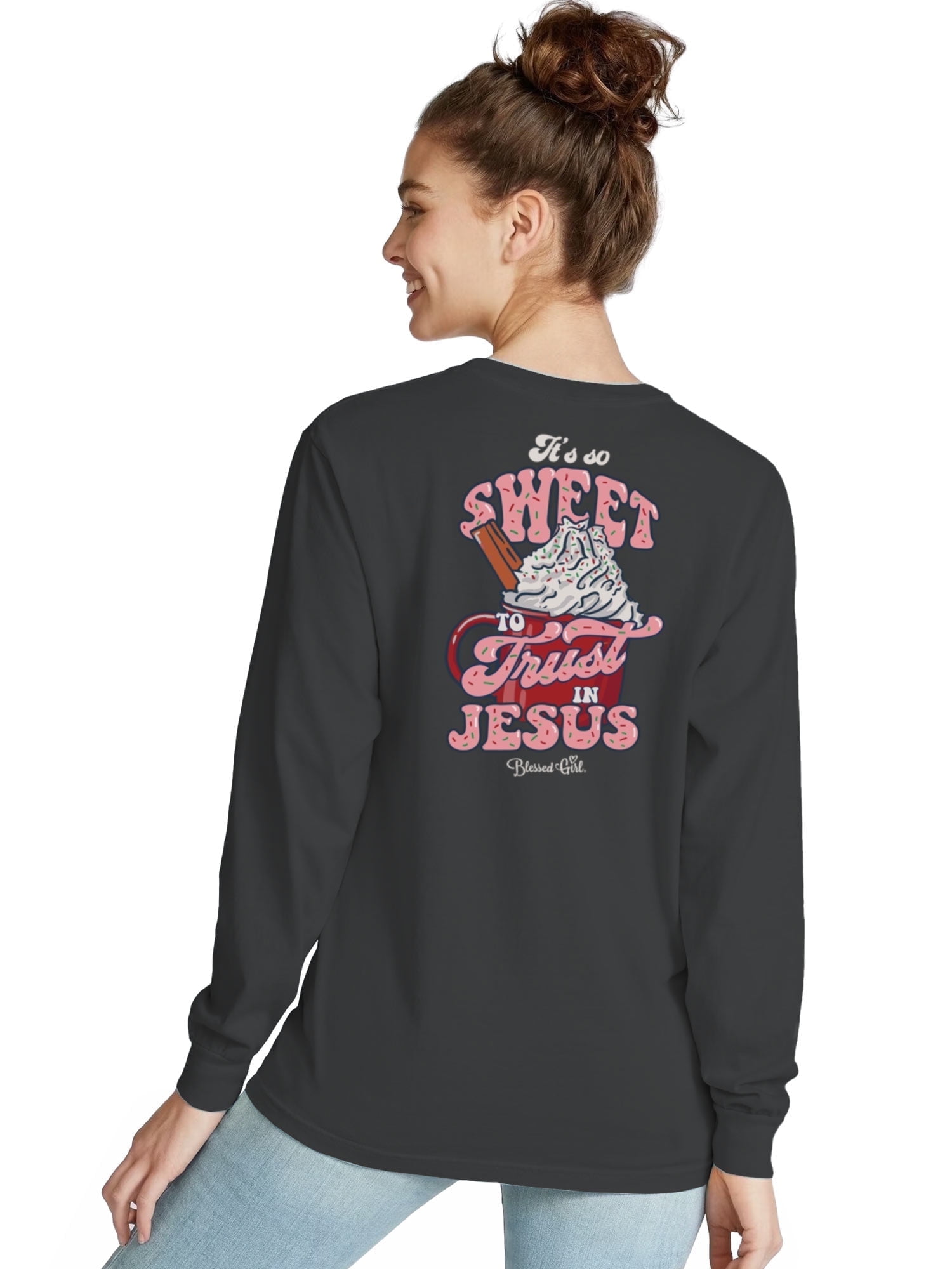 Blessed Girl Womens Long Sleeve Faith T-Shirt Charcoal 2X Cotton ...