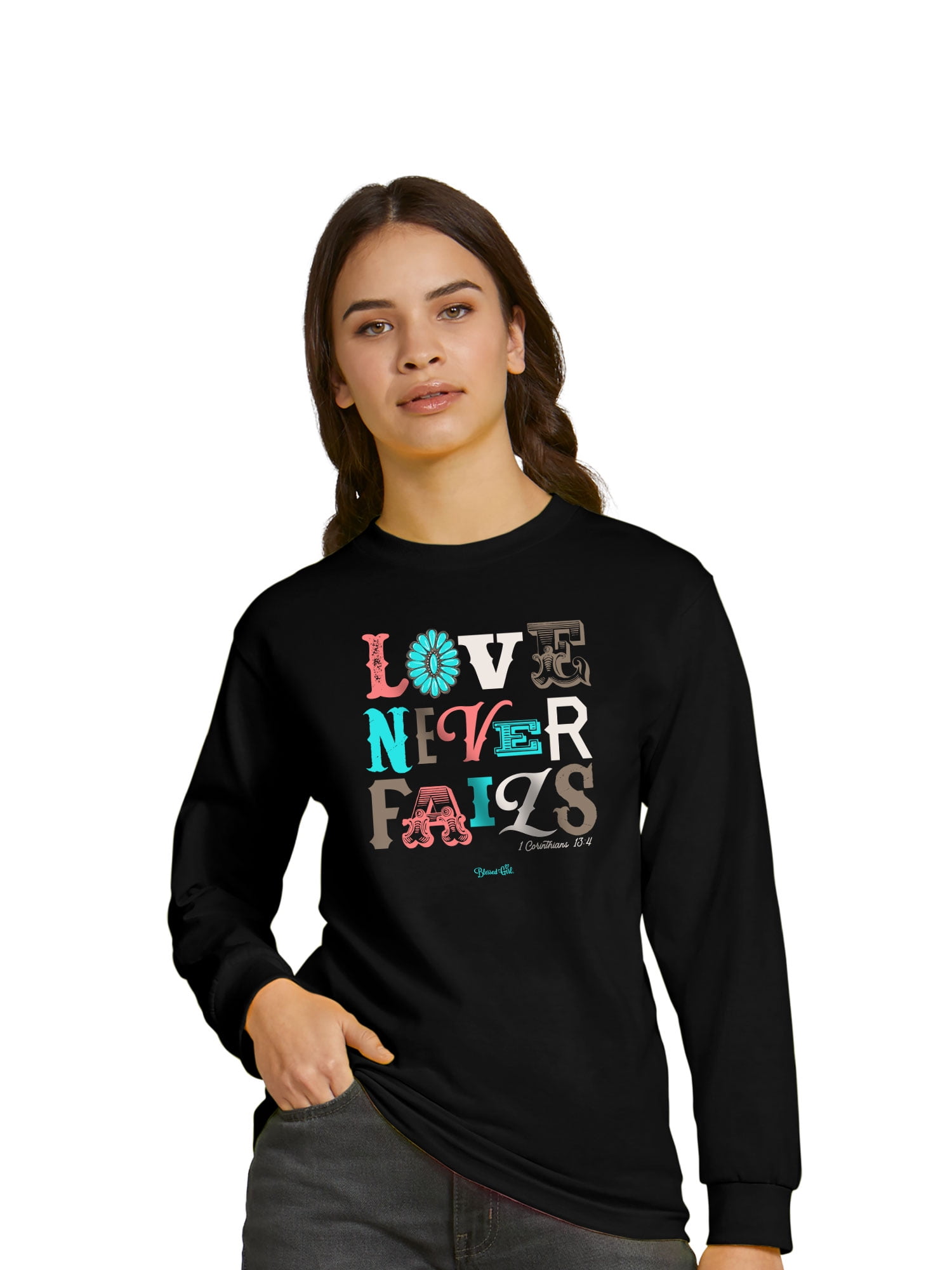 Blessed Girl Womens Long Sleeve T-Shirt Never Fails Western - Walmart.com