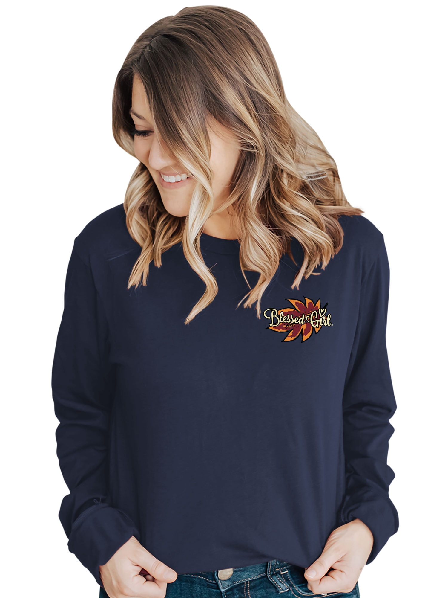 Blessed Girl Thankful Long Sleeve T-Shirt - Navy - Walmart.com