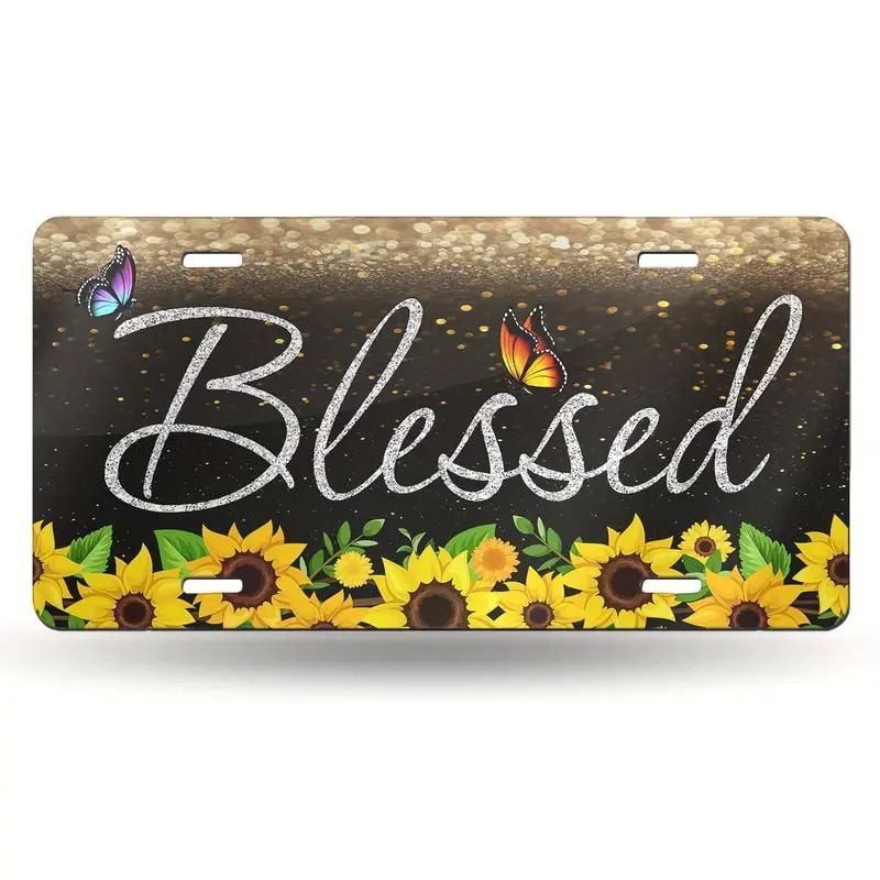 Blessed Glitter Sunflowers Decorative Car Front Metal Car Plate License