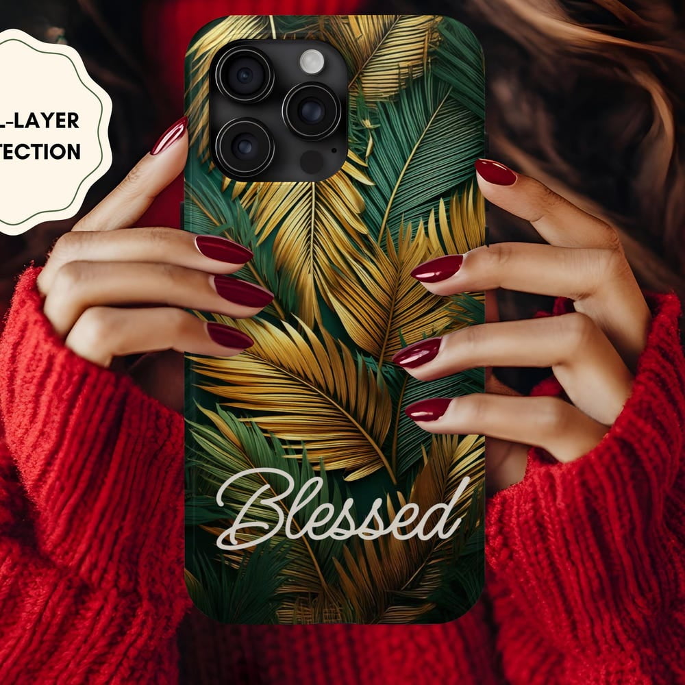 Blessed Gold Palm Leaves Religious Phone Case with iPhone 17 to 11 Pro ...