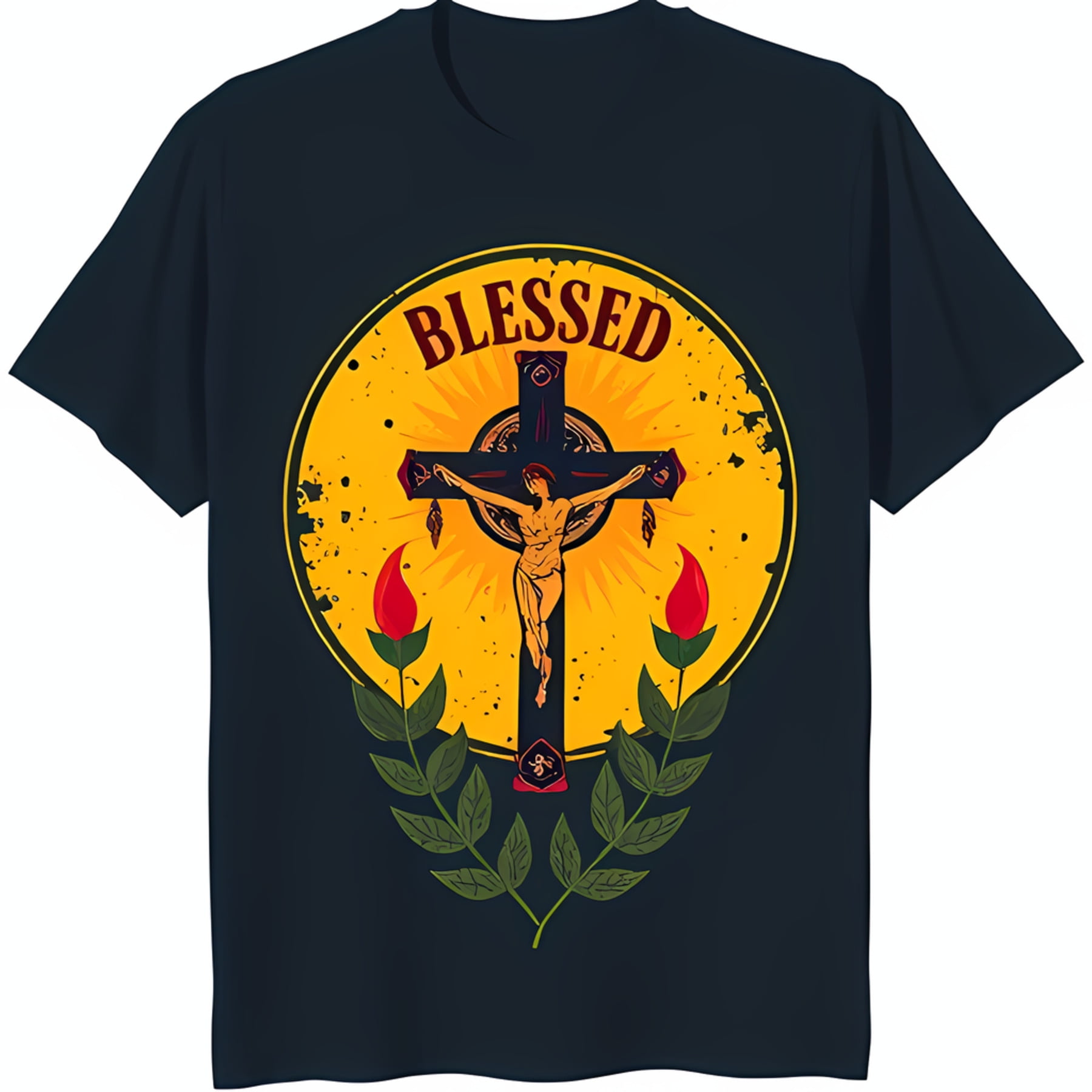 Blessed Graphic T-Shirt with Design and Floral Accents Blue - Walmart.com