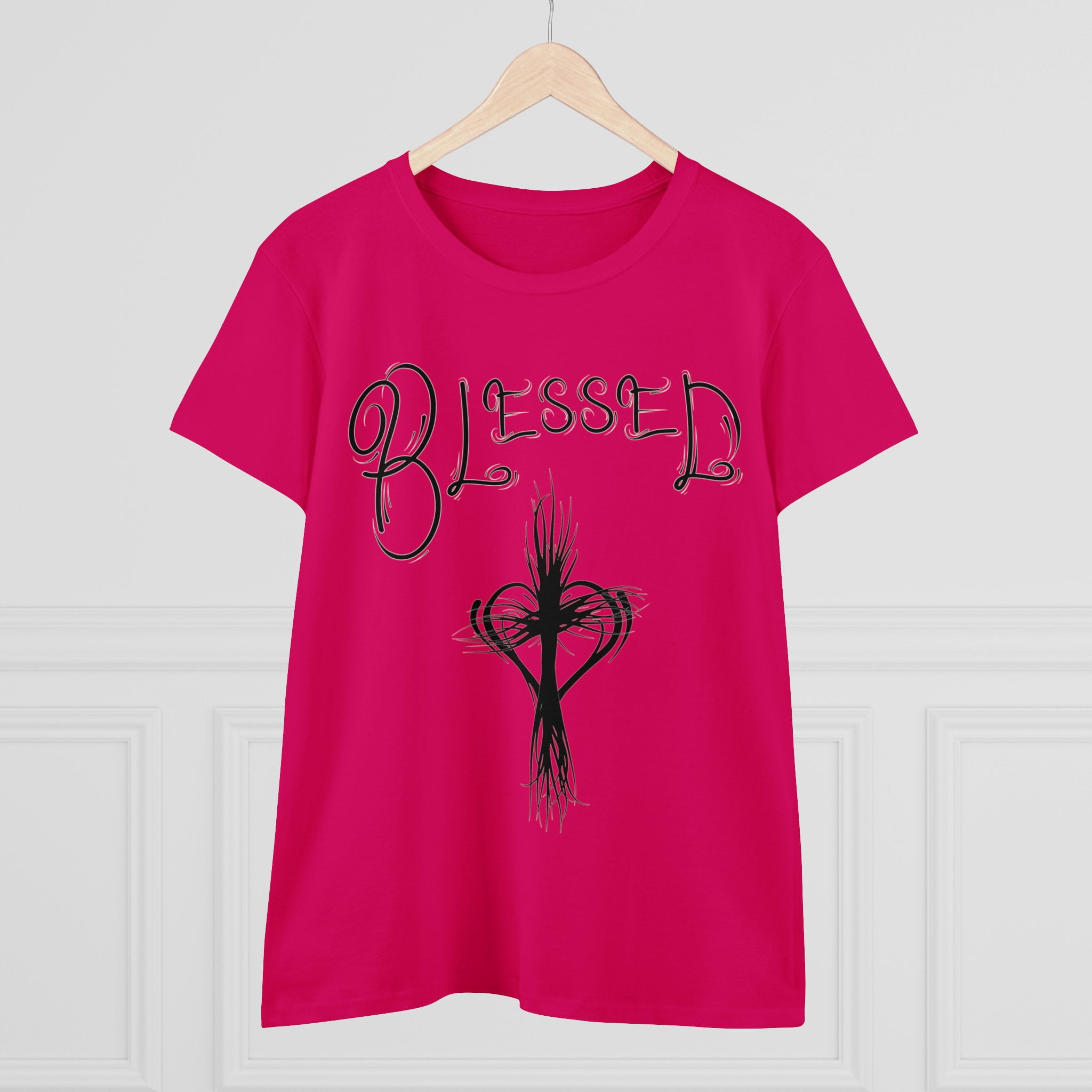 Blessed ,Hand drawn font, Heart & Cross, Christian Art on a Women's ...