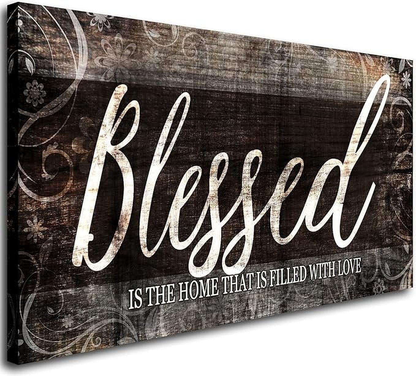 Blessed Home Quote Canvas Wall Art|Brown Wall Decor for Living Room ...