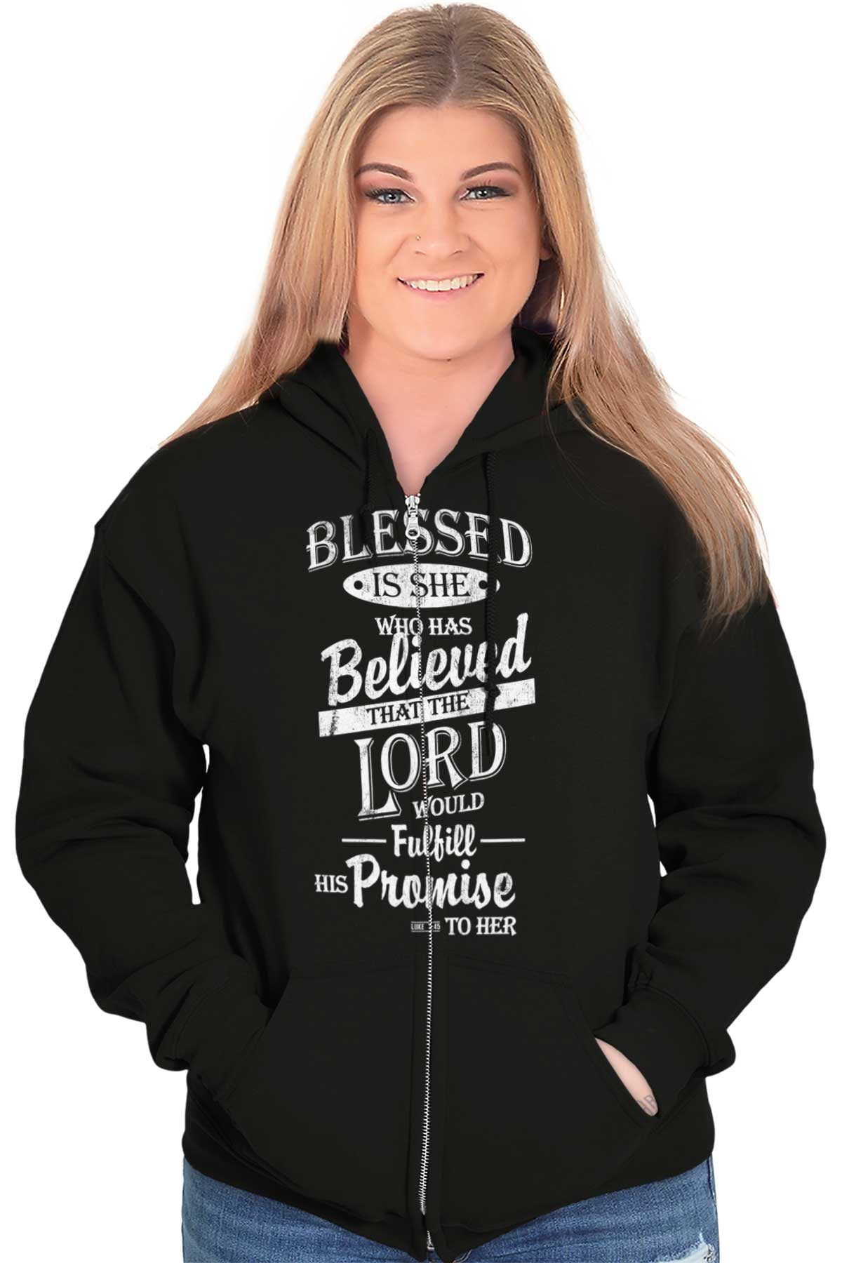 Blessed Is She Bible Quote Scripture Zip Hoodie Sweatshirt Women Brisco ...